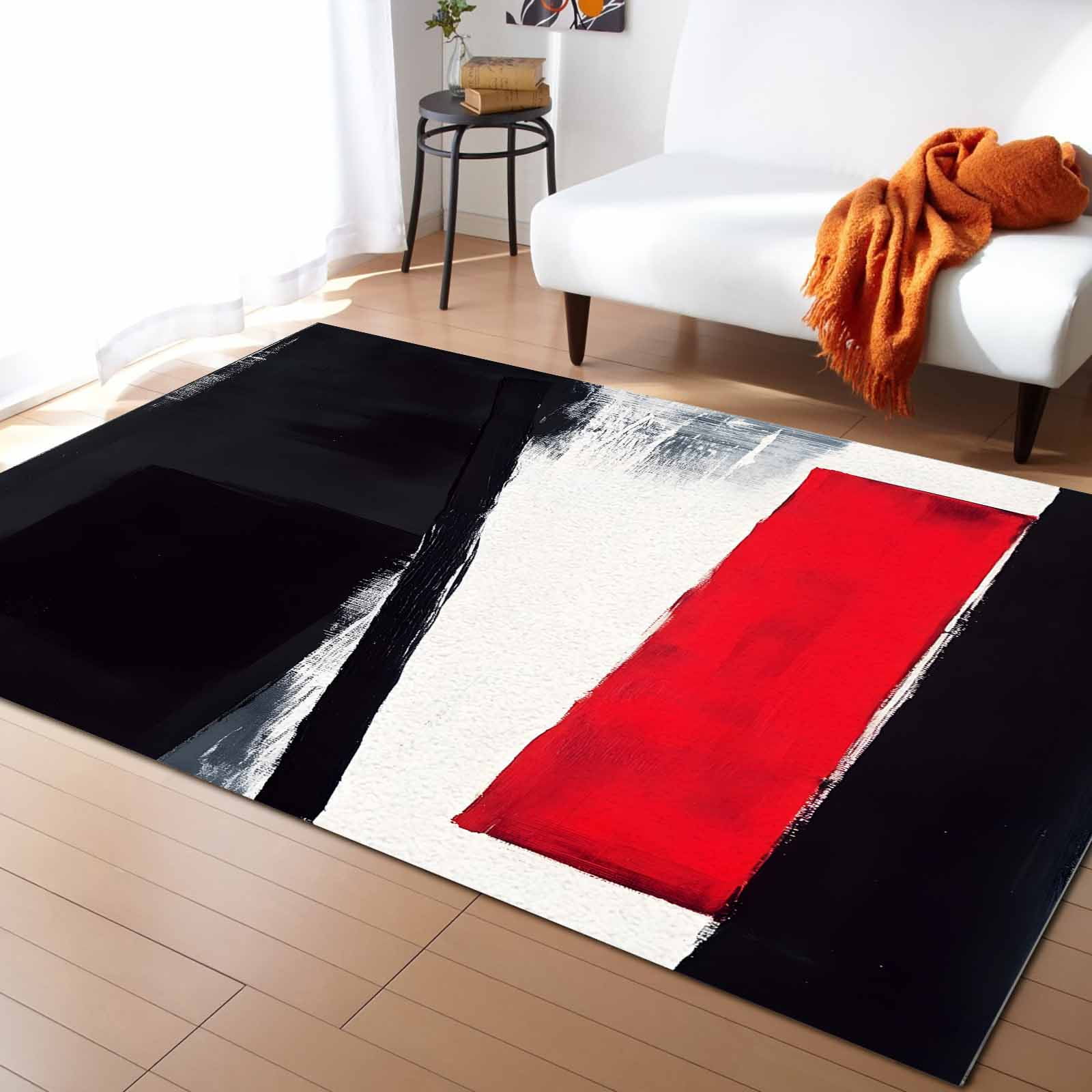 Area Rugs Indoor Non-Slip Rectangle Rug 2.7x5 Ft Black Red Brush ...