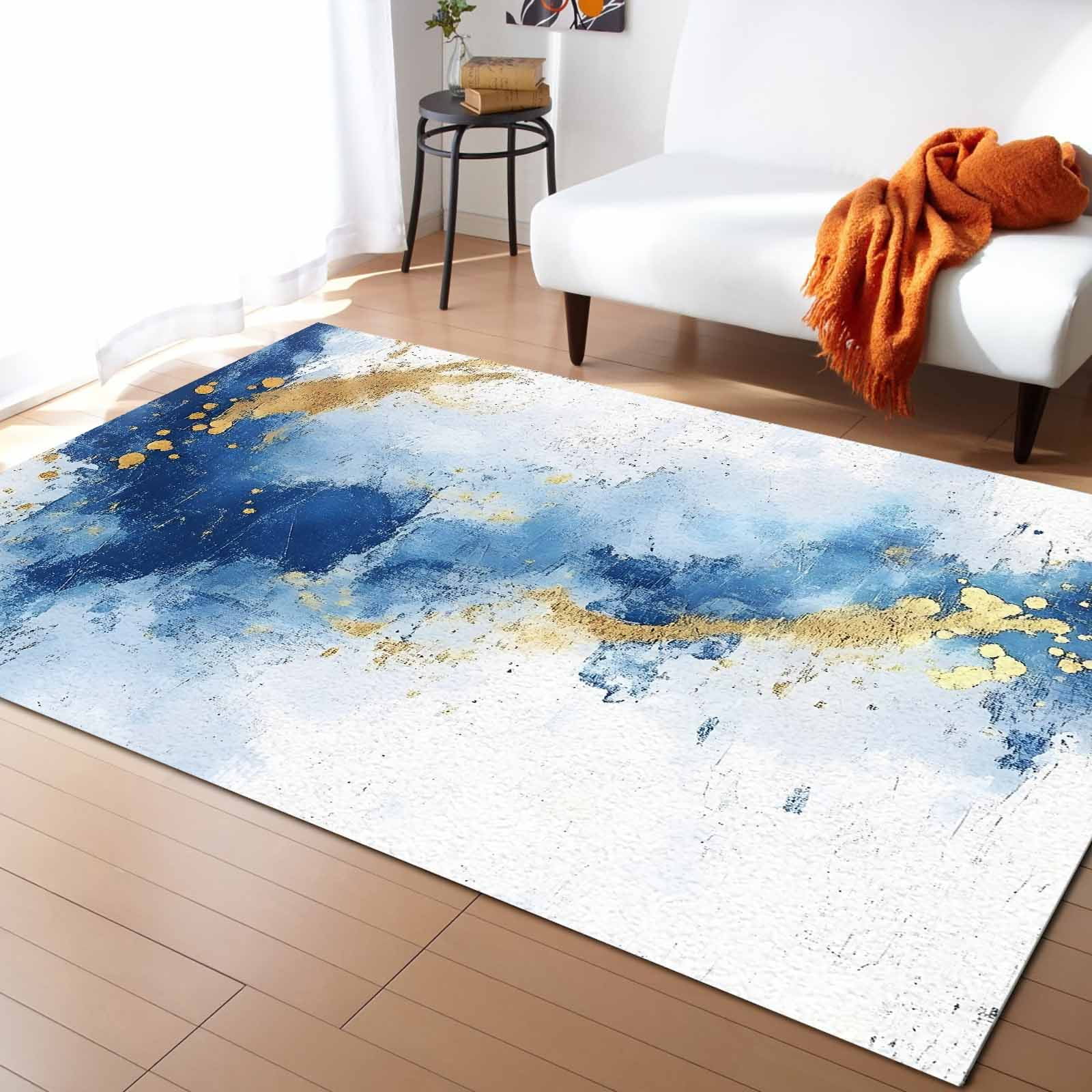 Area Rugs Indoor Non-Slip Rectangle Rug 2.7x5 Ft Blue Gold Gradient ...