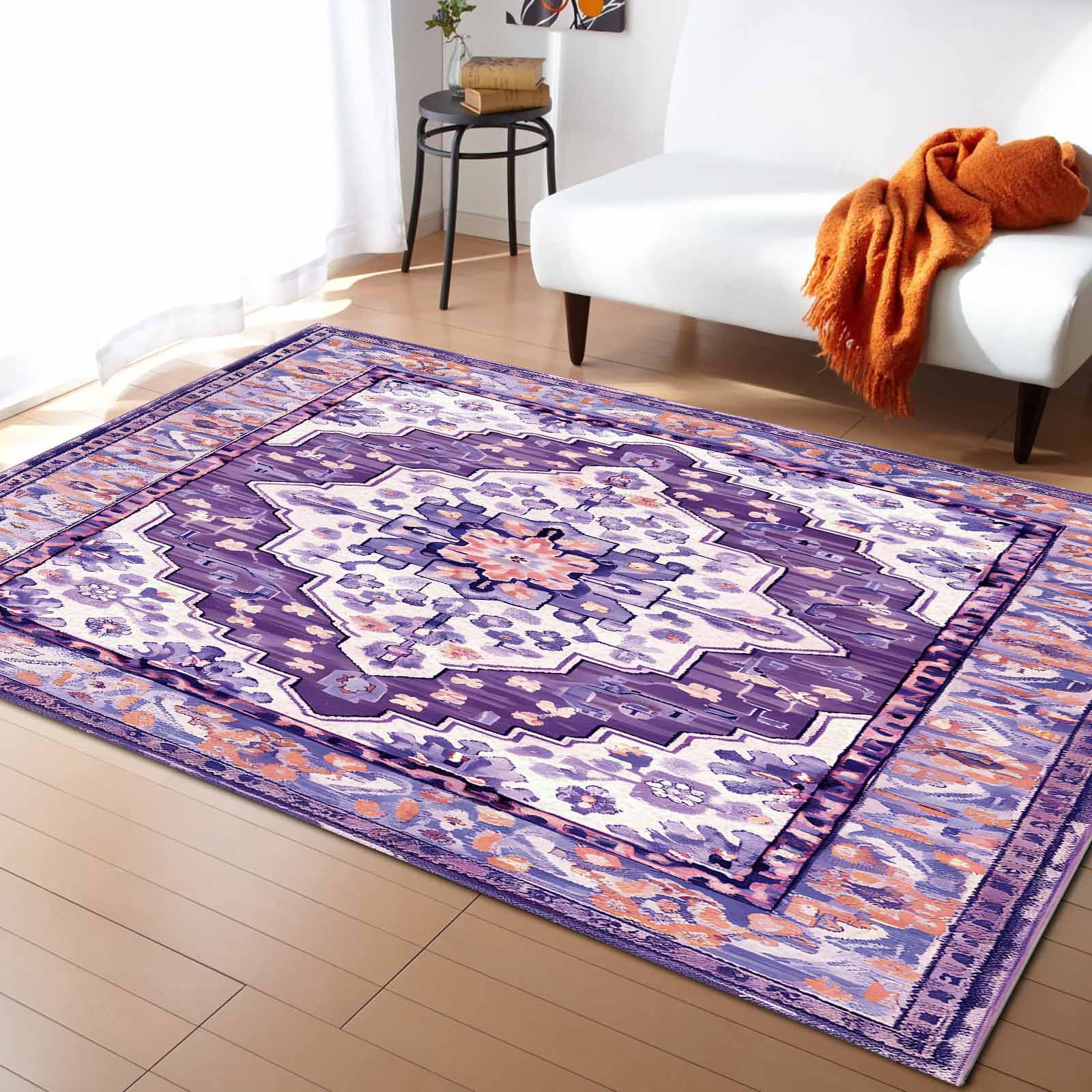 Area Rugs Indoor Non-Slip Rectangle Rug 2.7x5 Ft Bohemia Purple Turkish ...