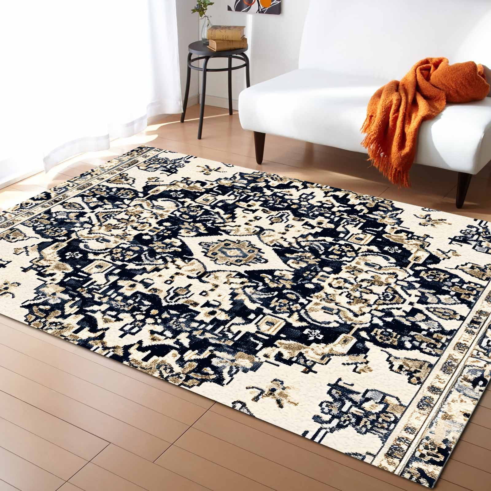 Area Rugs Indoor Non-Slip Rectangle Rug 2.7x5 Ft Bohemian Khaki Black ...