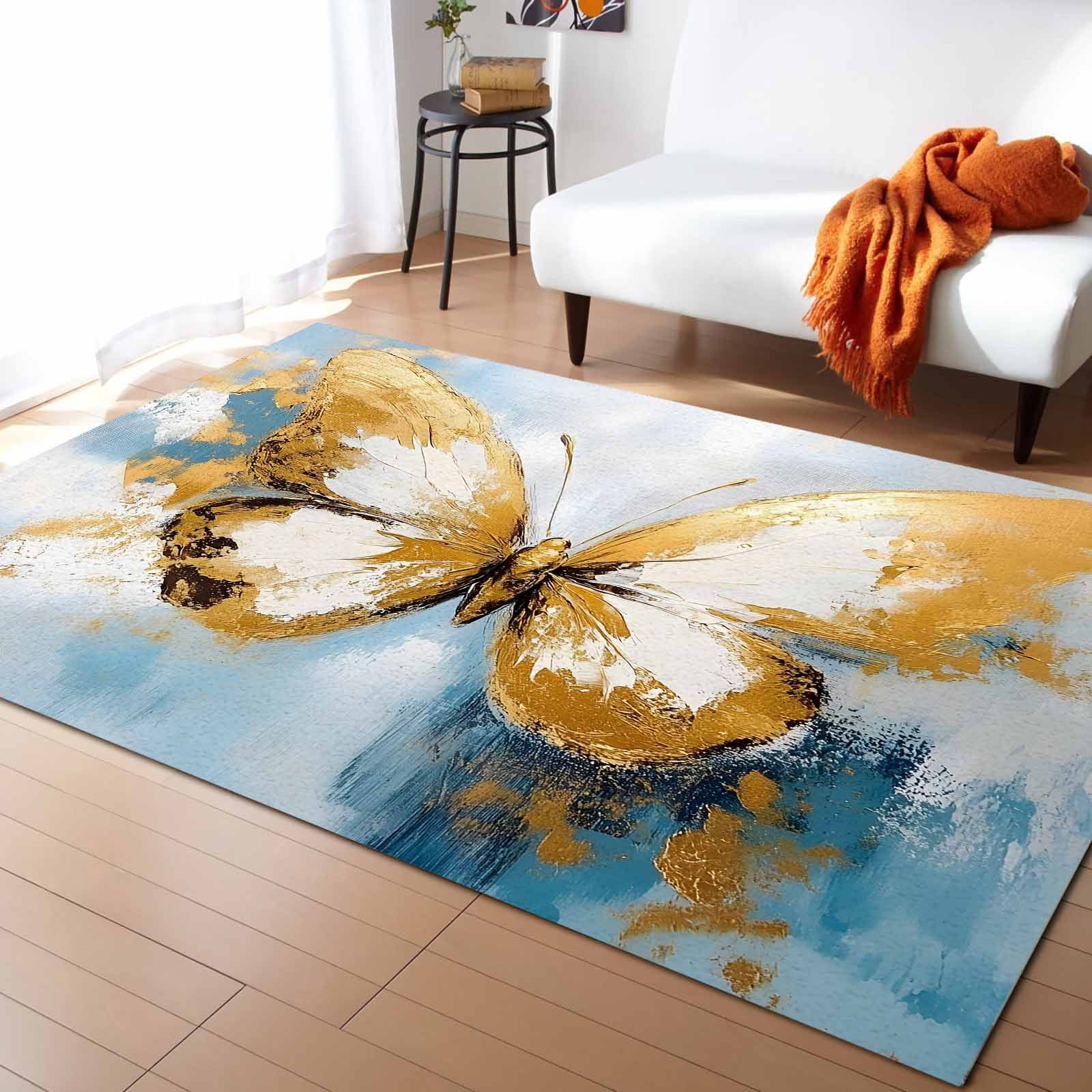 Area Rugs Indoor Non-Slip Rectangle Rug 2.7x5 Ft Butterfly Abstract Oil ...