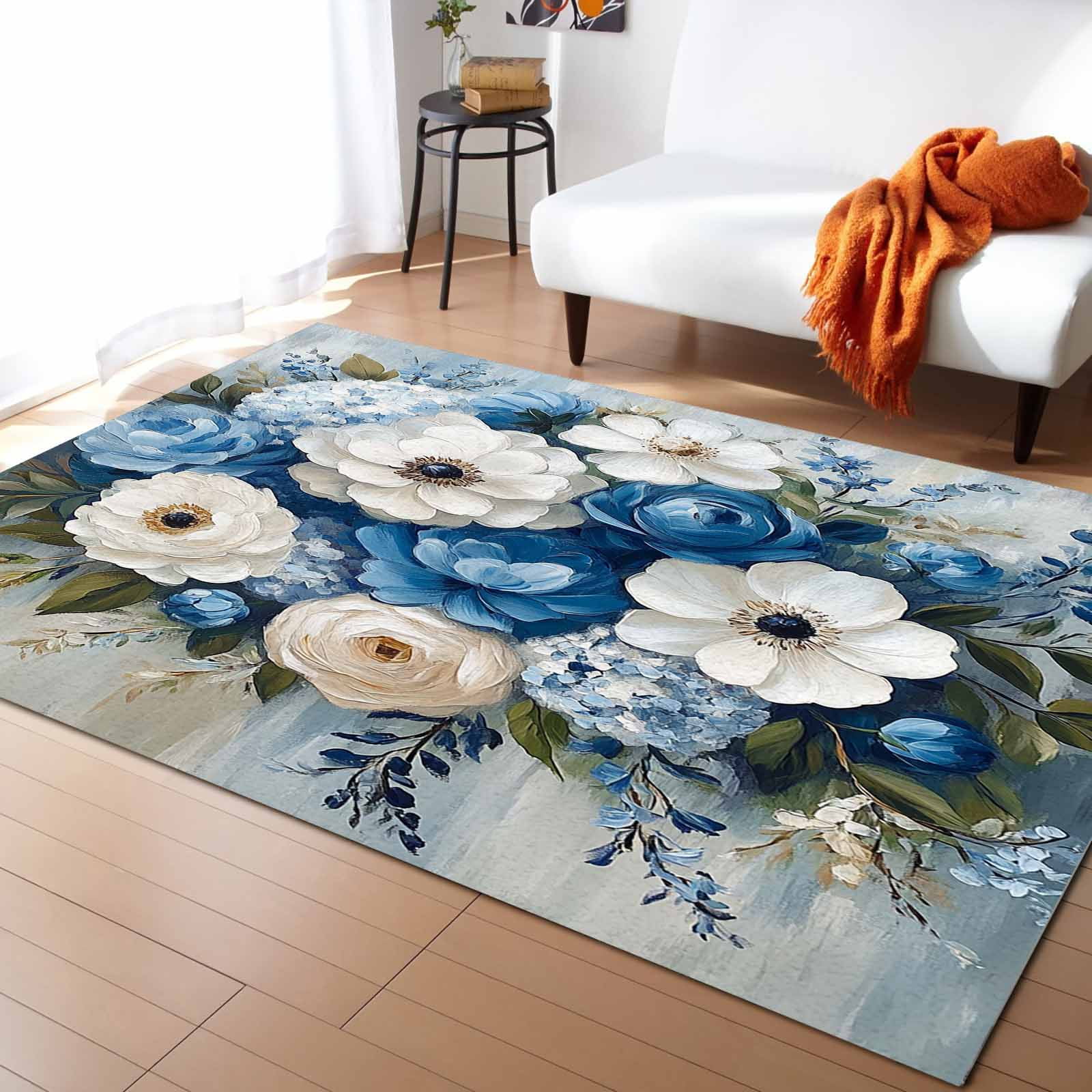 Area Rugs Indoor Non-Slip Rectangle Rug 2.7x5 Ft Country Flower Oil ...