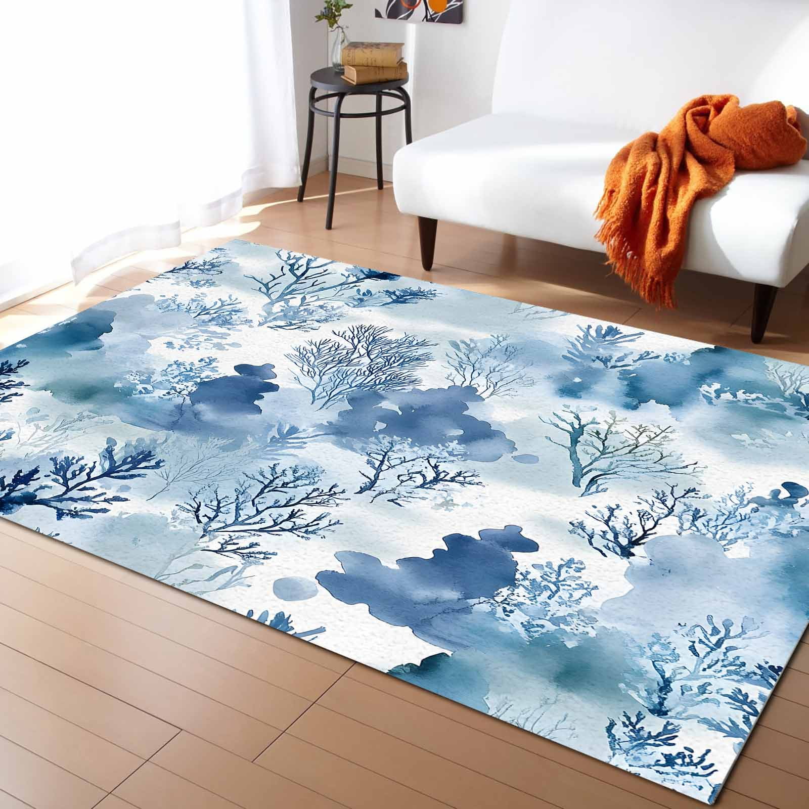Area Rugs Indoor Non-Slip Rectangle Rug 2.7x5 Ft Forest Tree Blue ...