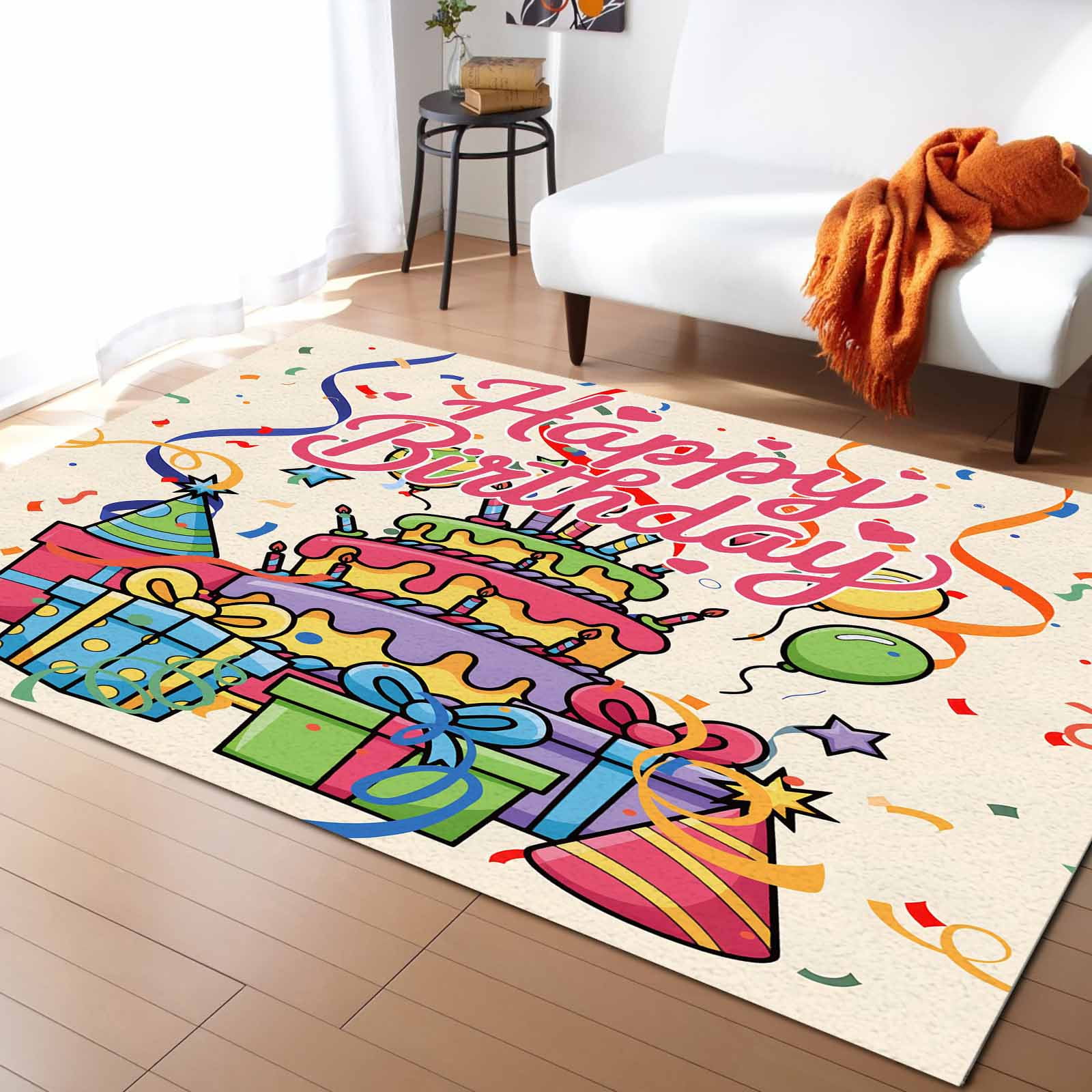 Area Rugs Indoor Non-Slip Rectangle Rug 2.7x5 Ft Happy Birthday Cake ...