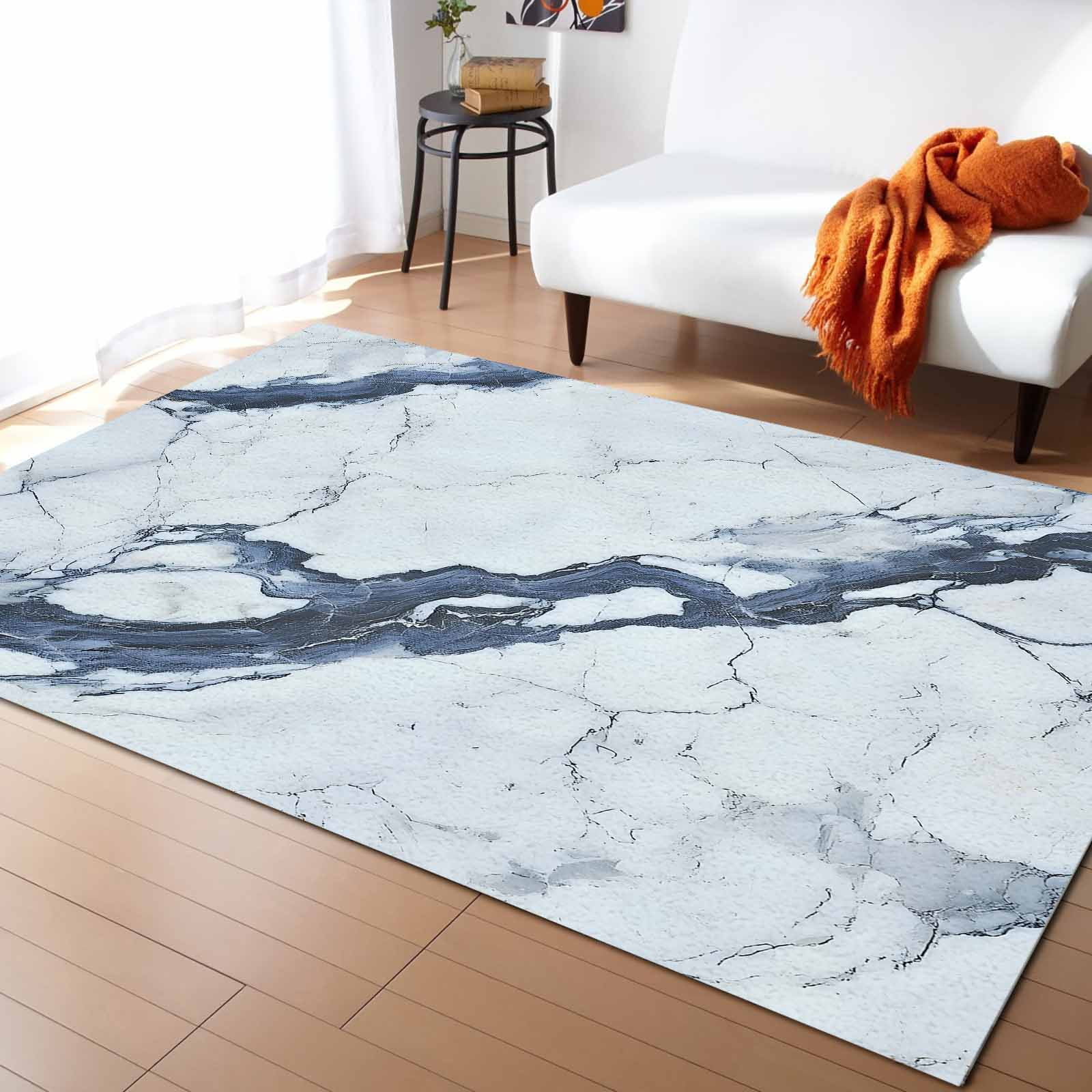 Area Rugs Indoor Non-Slip Rectangle Rug 2.7x5 Ft Marble Texture Blue ...