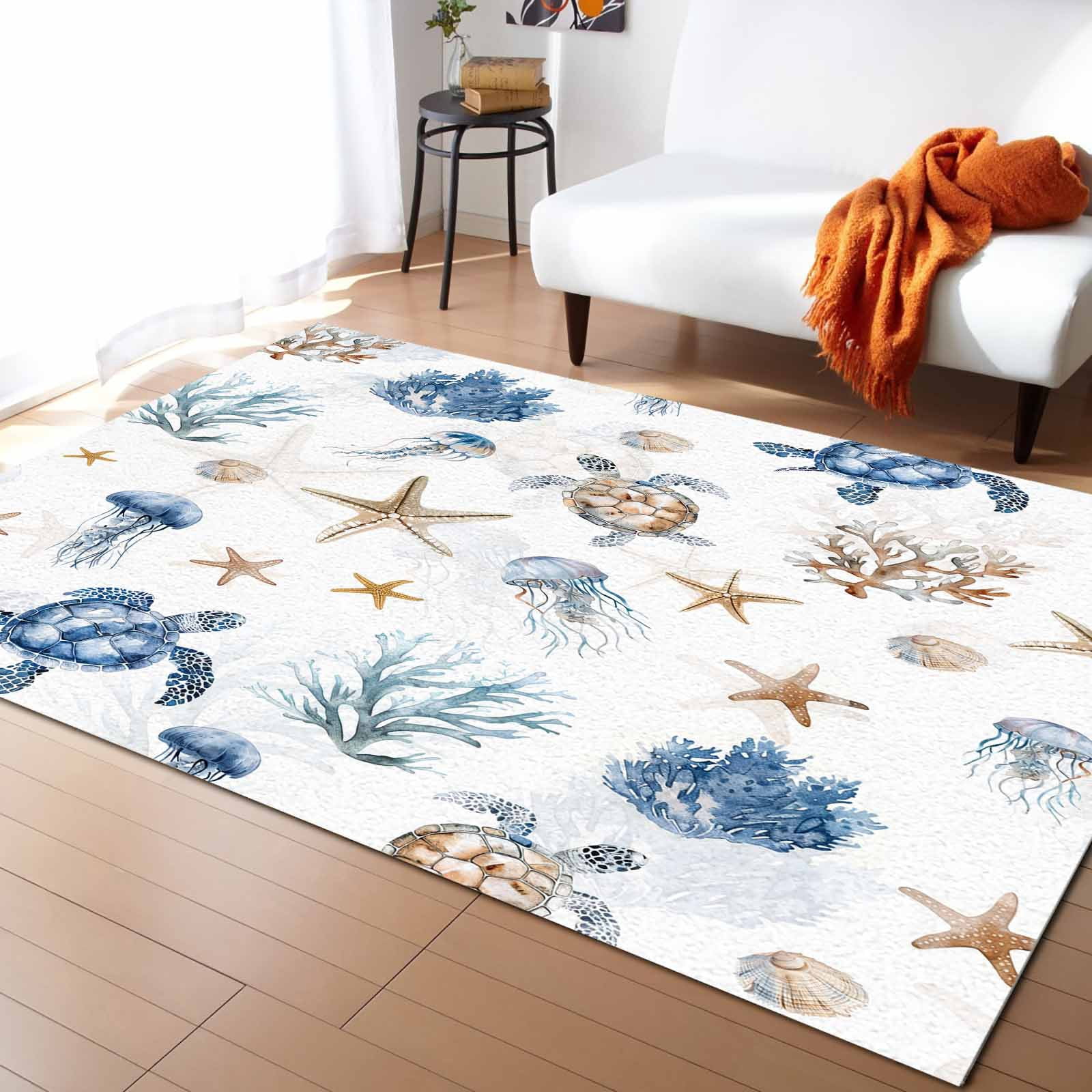 Area Rugs Indoor Non-Slip Rectangle Rug 2.7x5 Ft Ocean Turtle Starfish ...