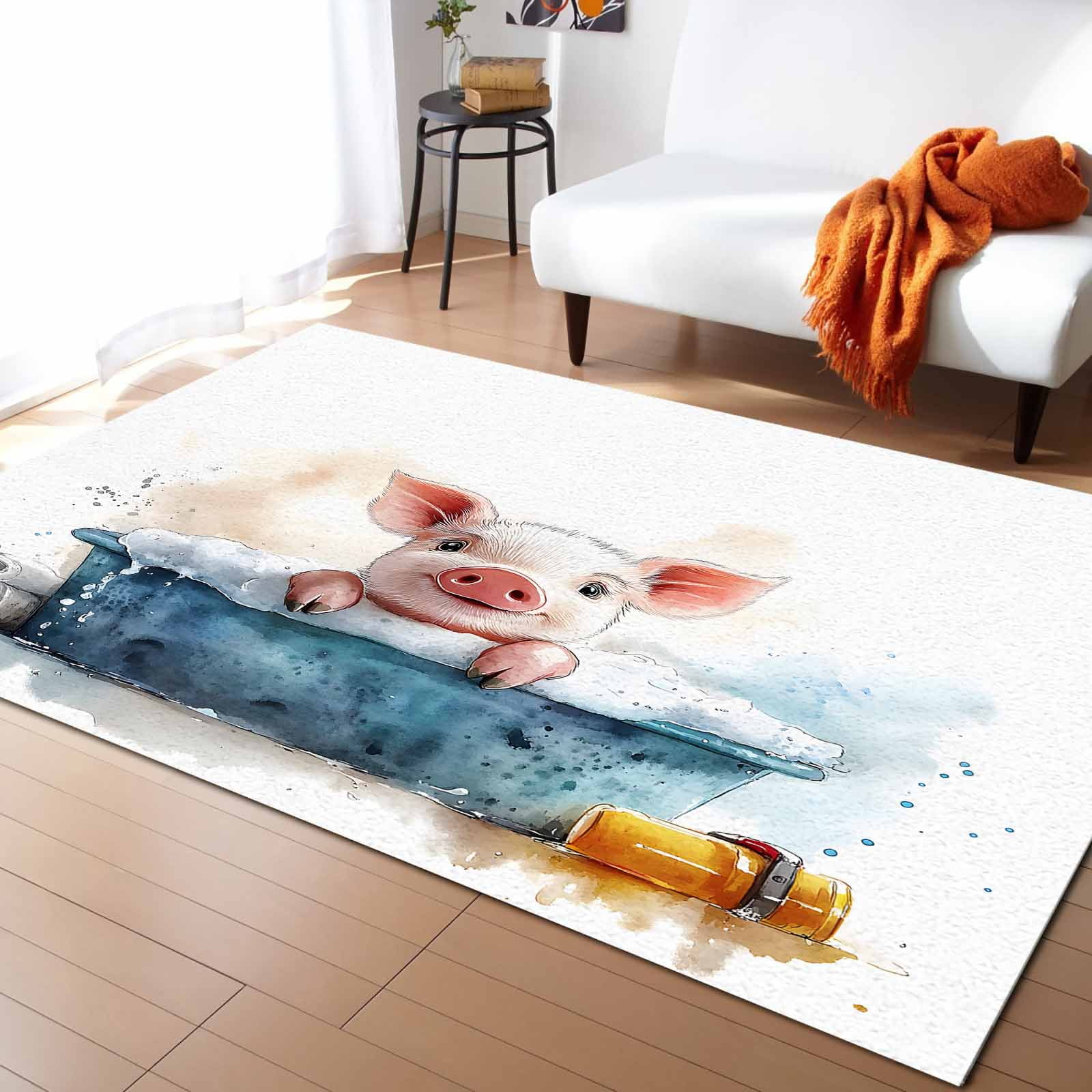 Area Rugs Indoor Non-Slip Rectangle Rug 2.7x5 Ft Pig Bathing in The ...