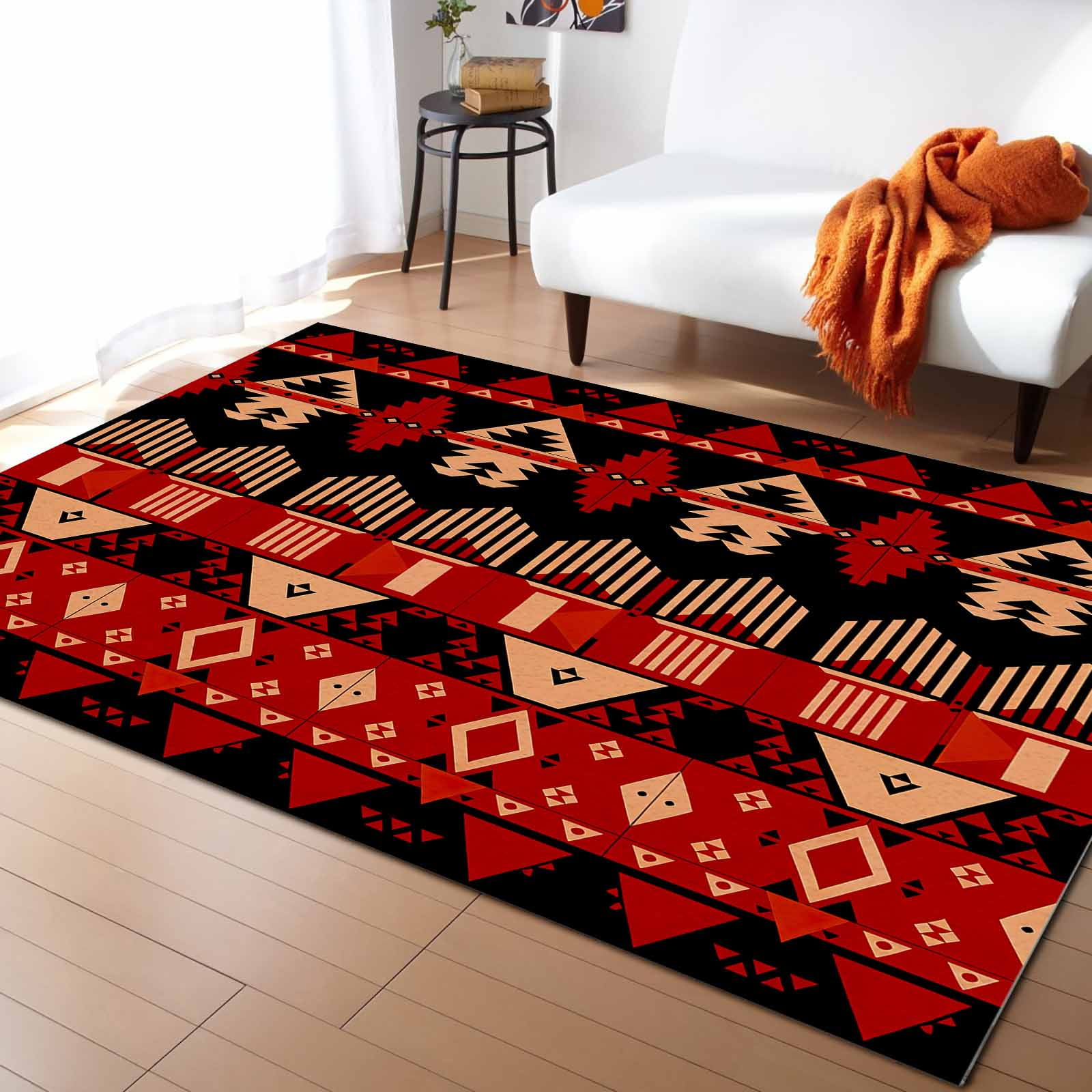 Area Rugs Indoor Non-Slip Rectangle Rug 2.7x5 Ft Red Black Aztec ...