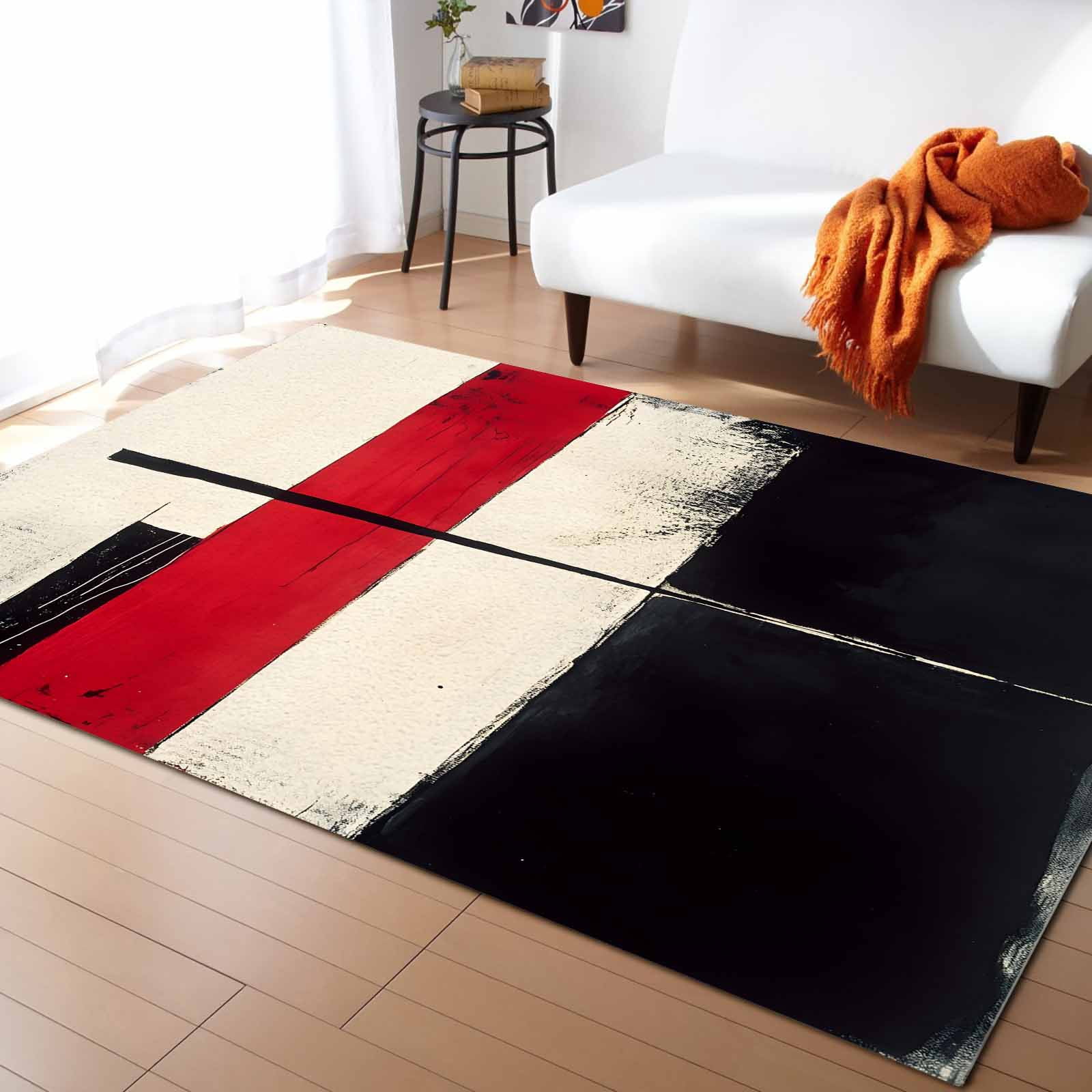 Area Rugs Indoor Non-Slip Rectangle Rug 2.7x5 Ft Red Black Color Block ...
