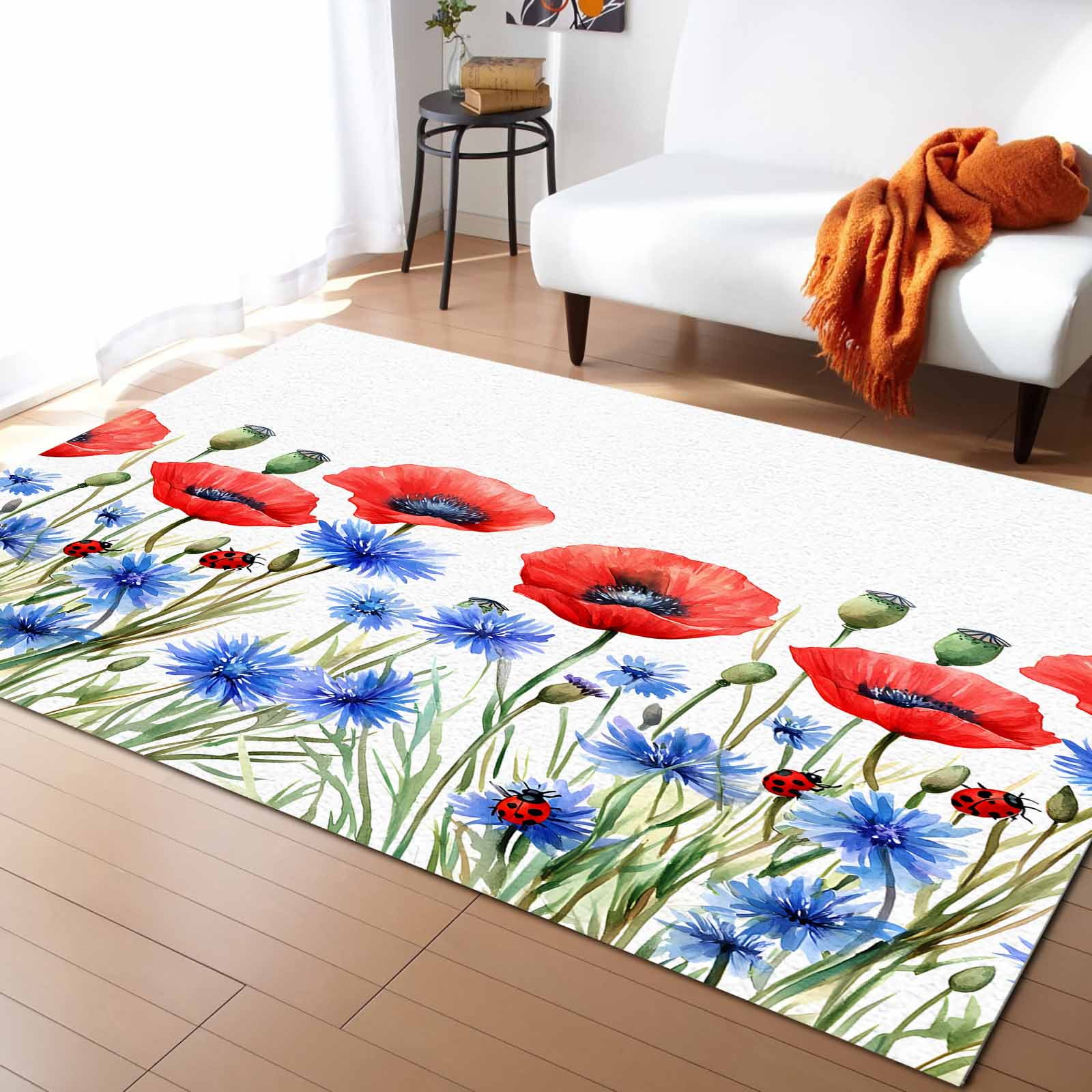 Area Rugs Indoor Non-Slip Rectangle Rug 2.7x5 Ft Red Blue Flower ...