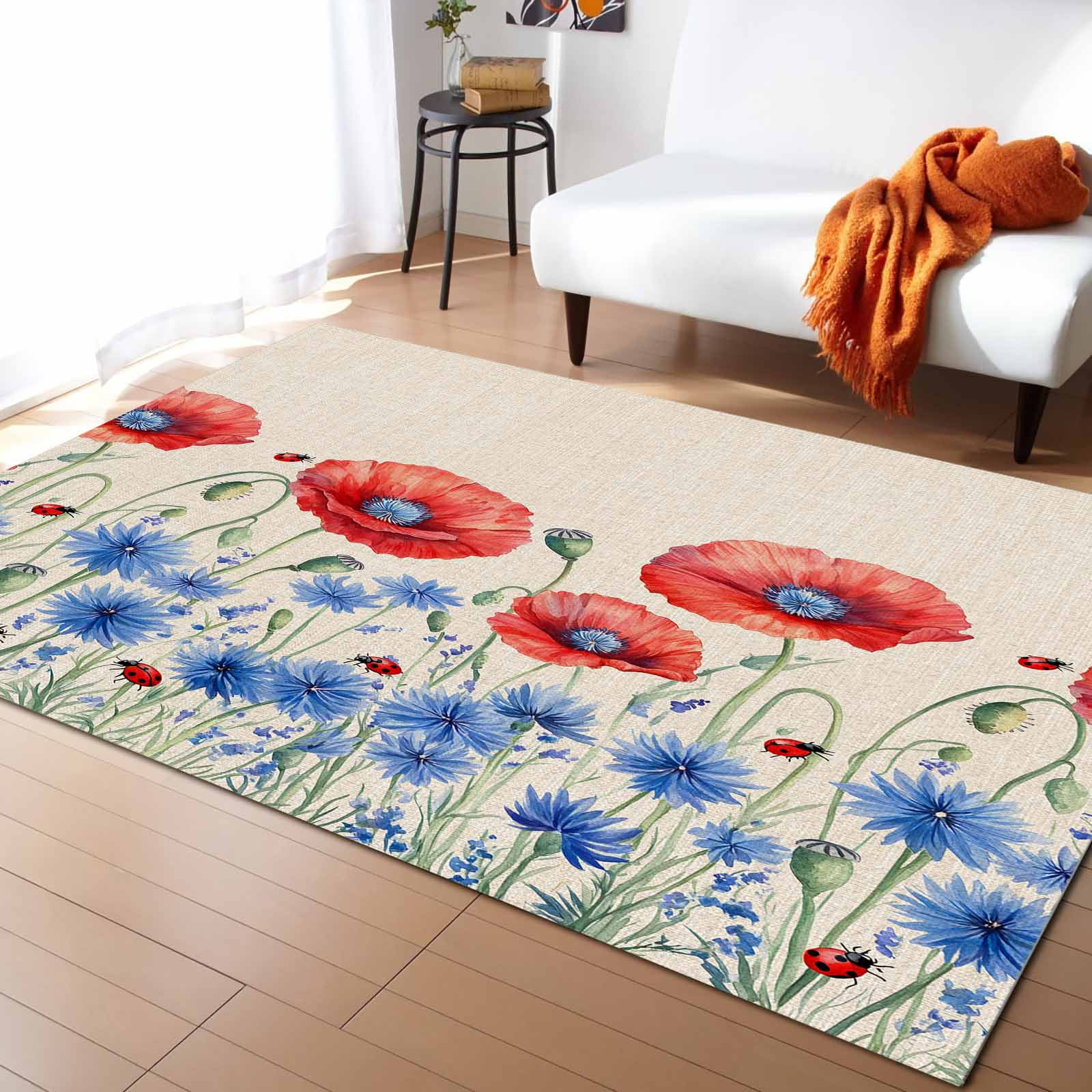 Area Rugs Indoor Non-Slip Rectangle Rug 2.7x5 Ft Red Blue Flowers ...