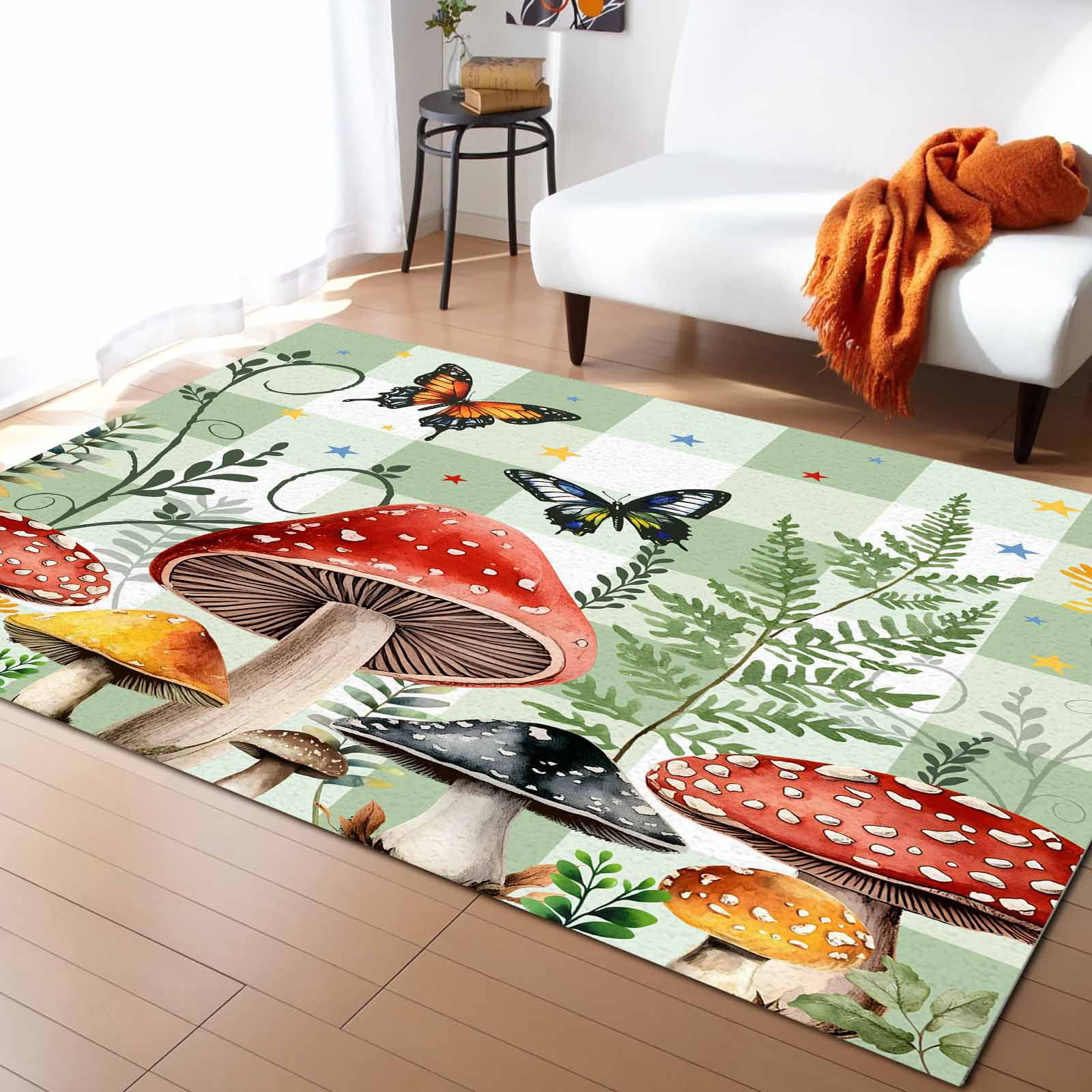 Area Rugs Indoor Non-Slip Rectangle Rug 2.7x5 Ft Red Mushrooms Plants ...