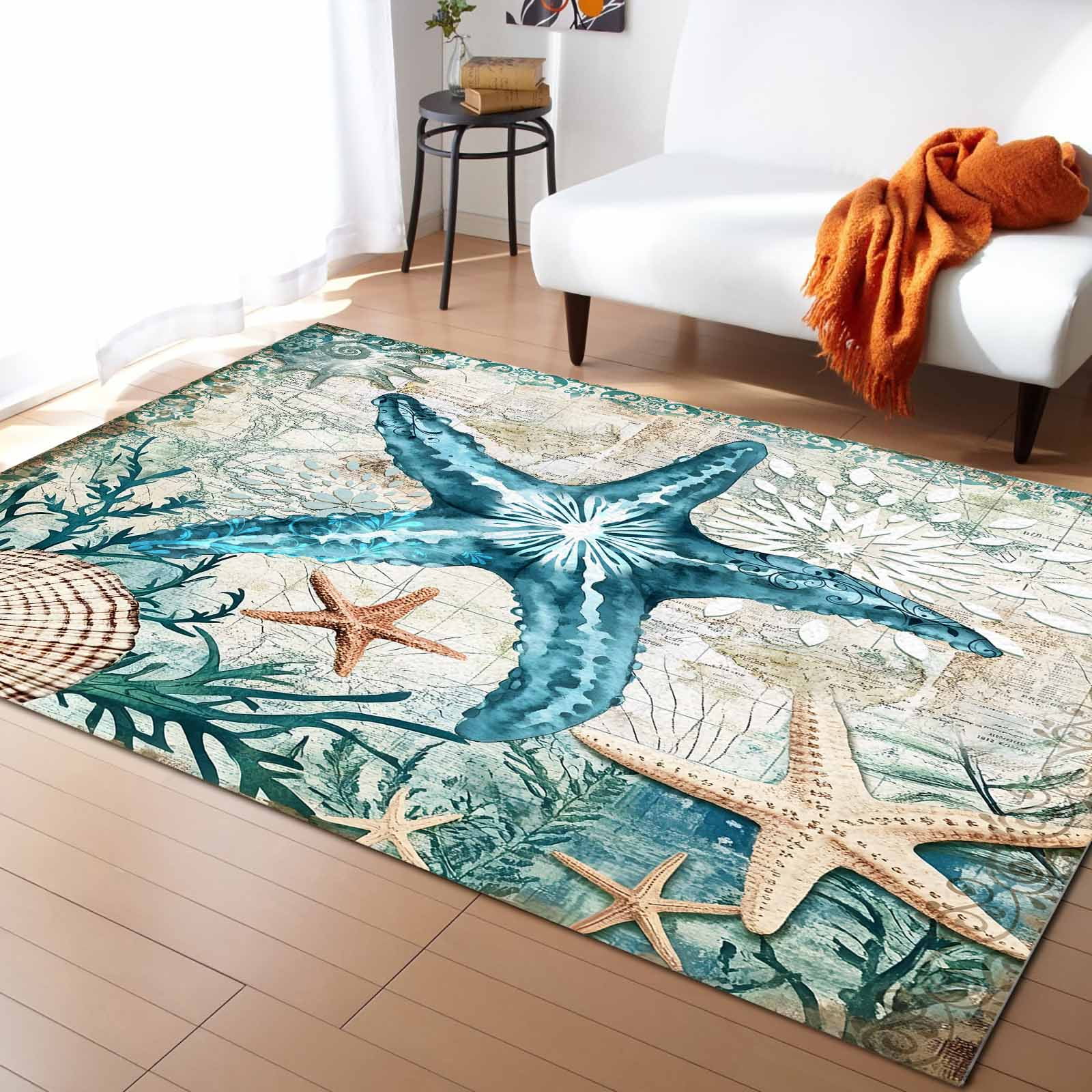 Area Rugs Indoor Non-Slip Rectangle Rug 2.7x5 Ft Retro Starfish Ocean ...