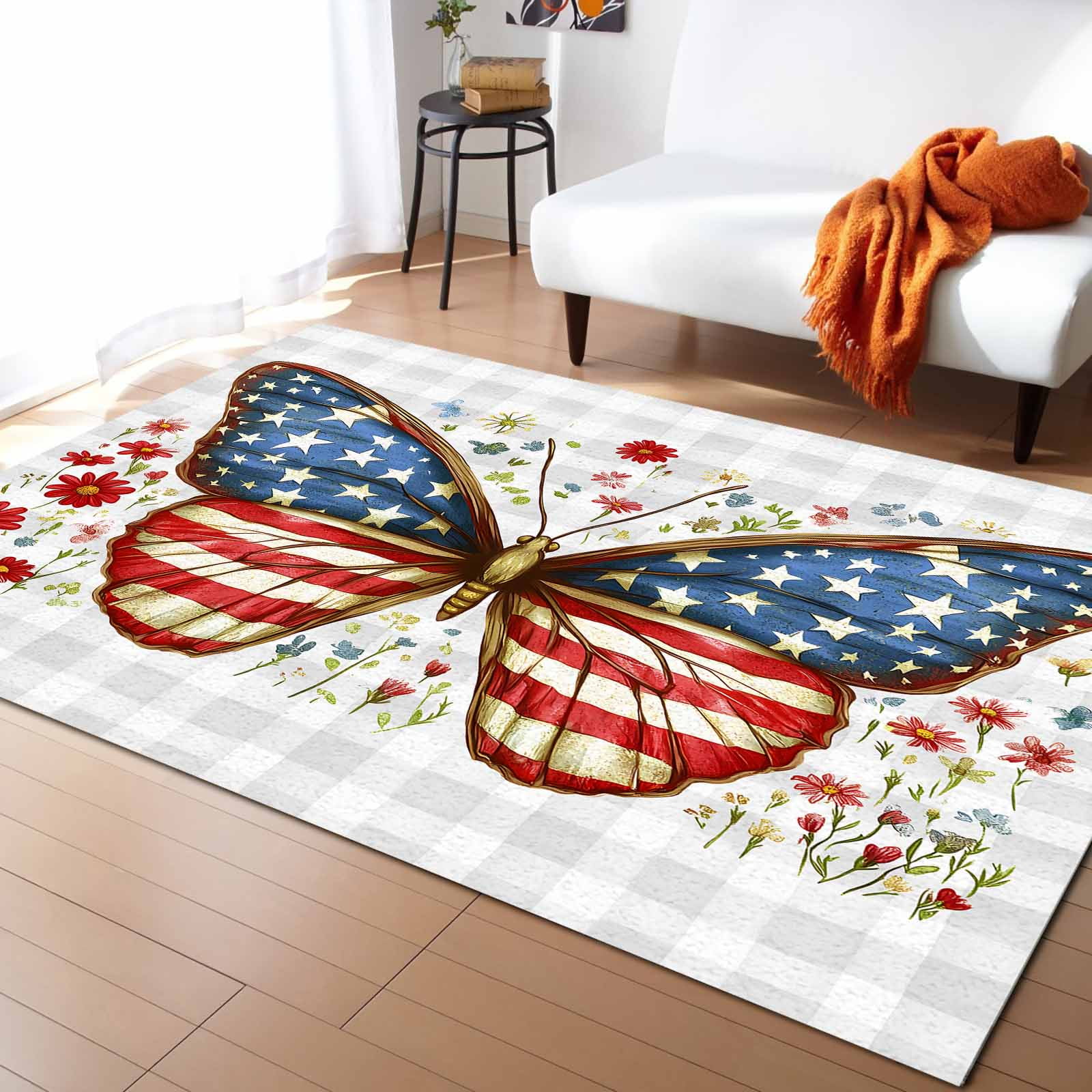 Area Rugs Indoor Non-Slip Rectangle Rug 2.7x5 Ft Retro USA Flag Red ...