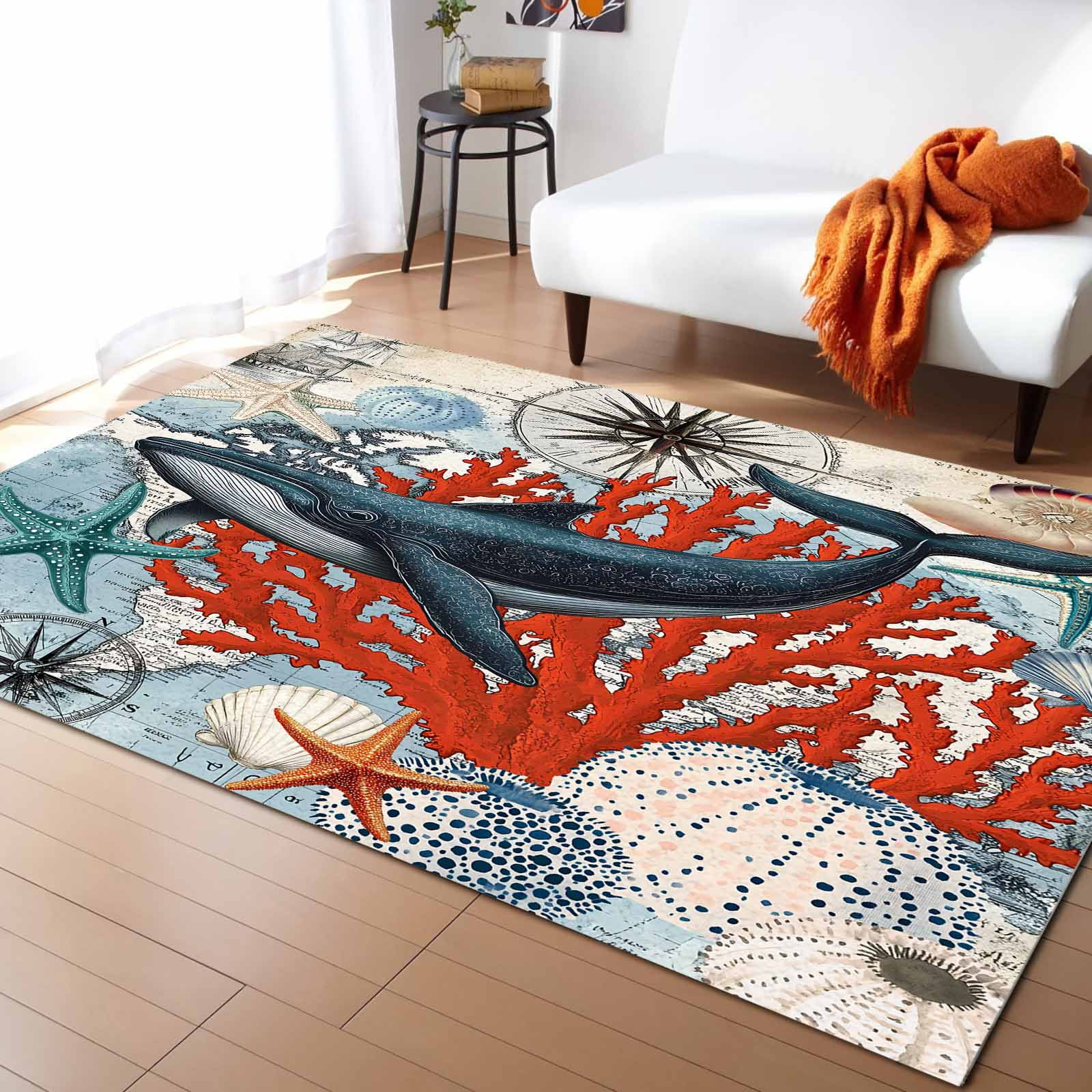 Area Rugs Indoor Non-Slip Rectangle Rug 2.7x5 Ft Retro Whale Rug Rubber ...