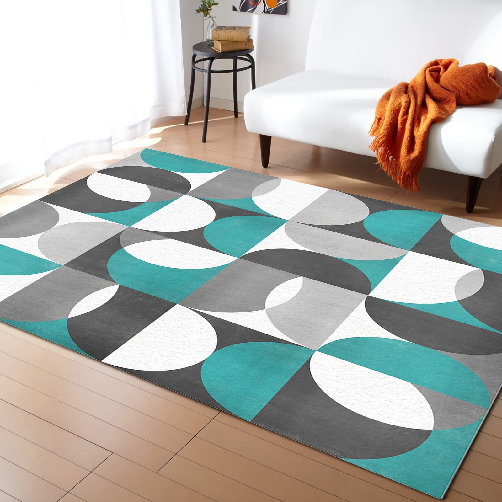Area Rugs Indoor Non-Slip Rectangle Rug 2.7x5 Ft Teal Green Grey Nordic ...