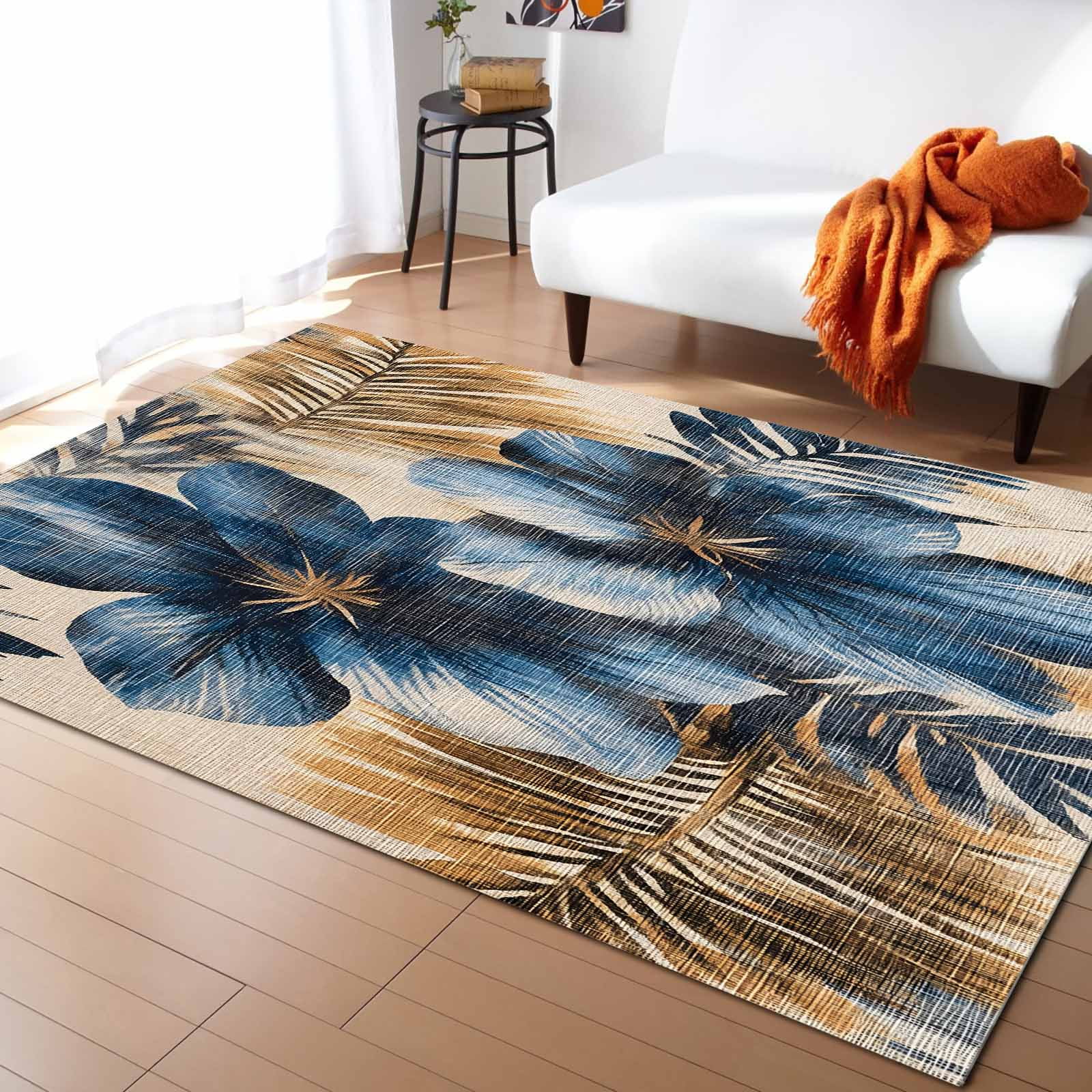 Area Rugs Indoor Non-Slip Rectangle Rug 2.7x5 Ft Vintage Blue Flower ...