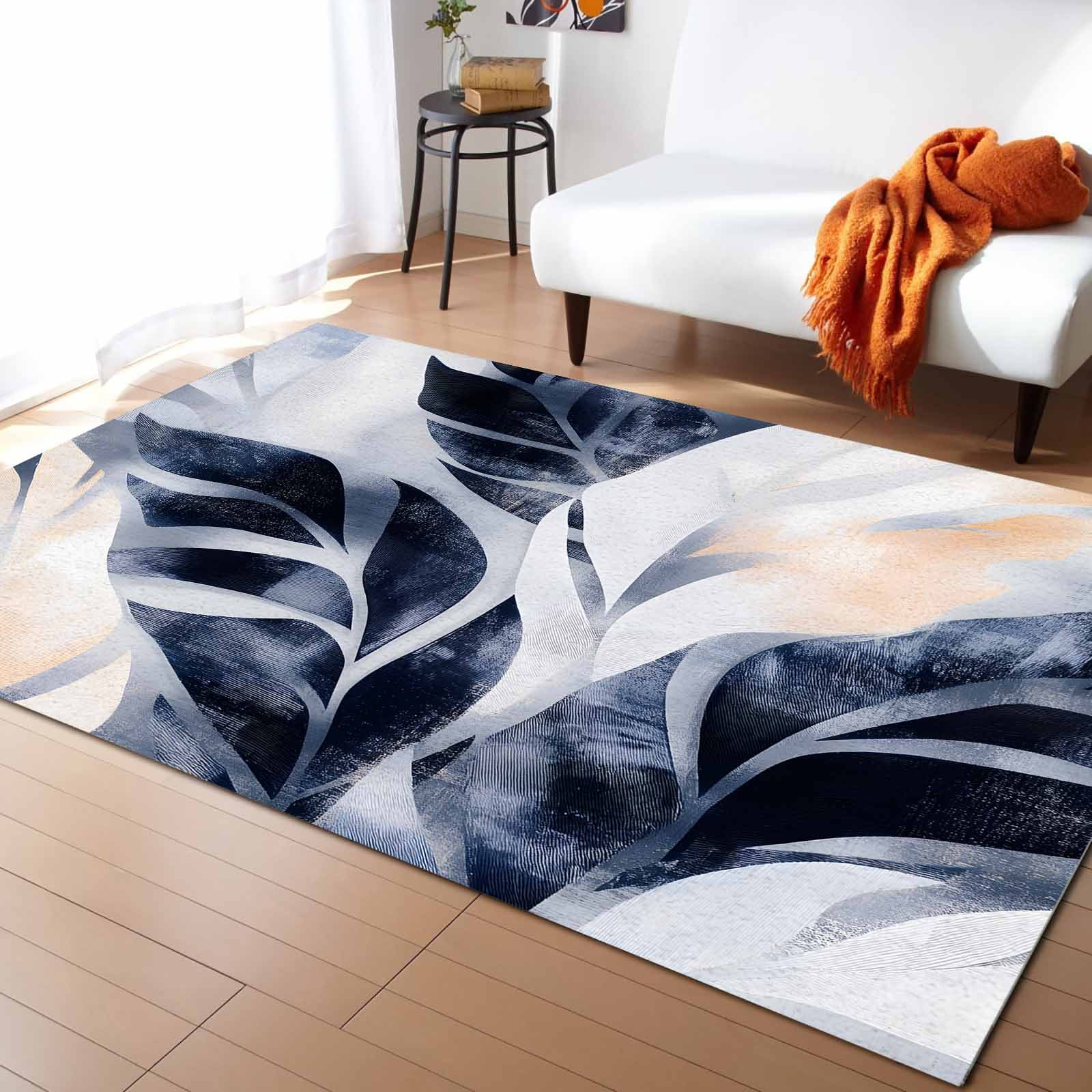 Area Rugs Indoor Non-Slip Rectangle Rug 2x3 Ft Abstract Black Leaf ...
