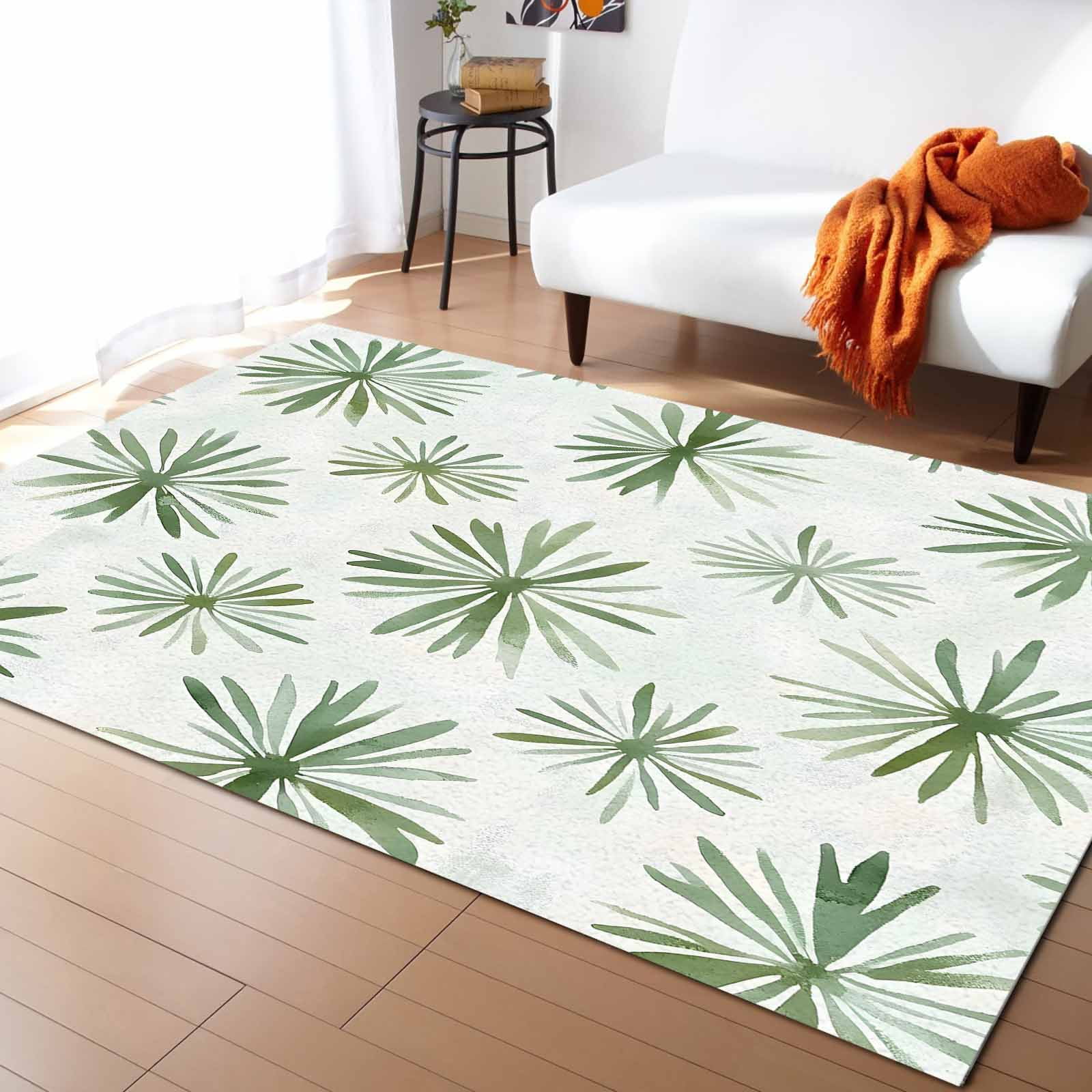 Area Rugs Indoor Non-Slip Rectangle Rug 2x3 Ft Abstract Green Flowers ...