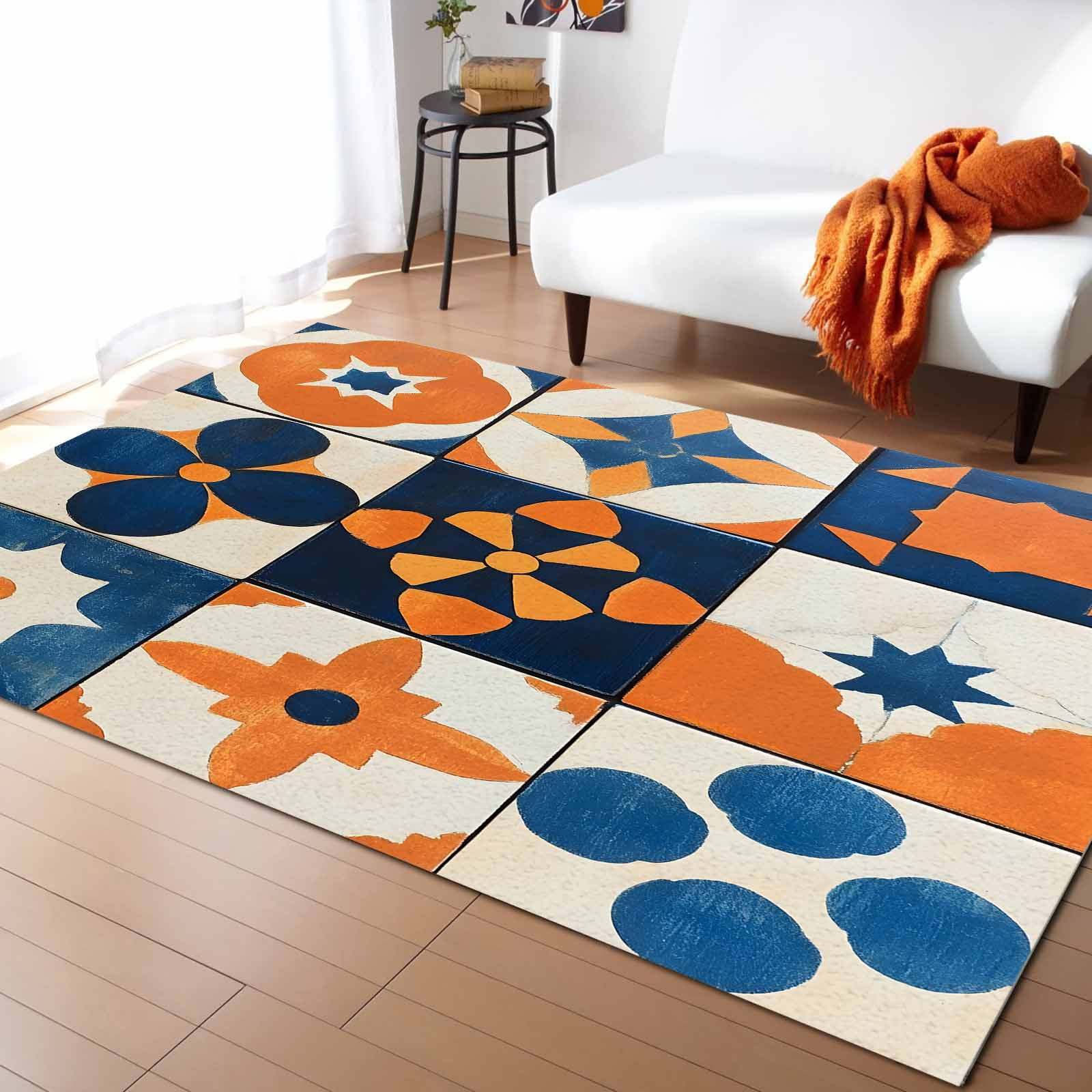 Area Rugs Indoor Non-Slip Rectangle Rug 2x3 Ft Abstract Orange Blue ...