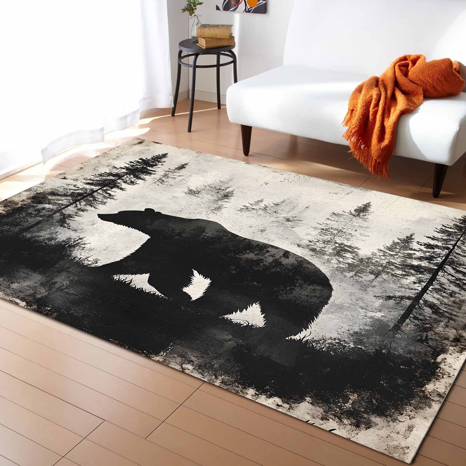 Area Rugs Indoor Non-Slip Rectangle Rug 2x3 Ft Brown Bear Forest ...