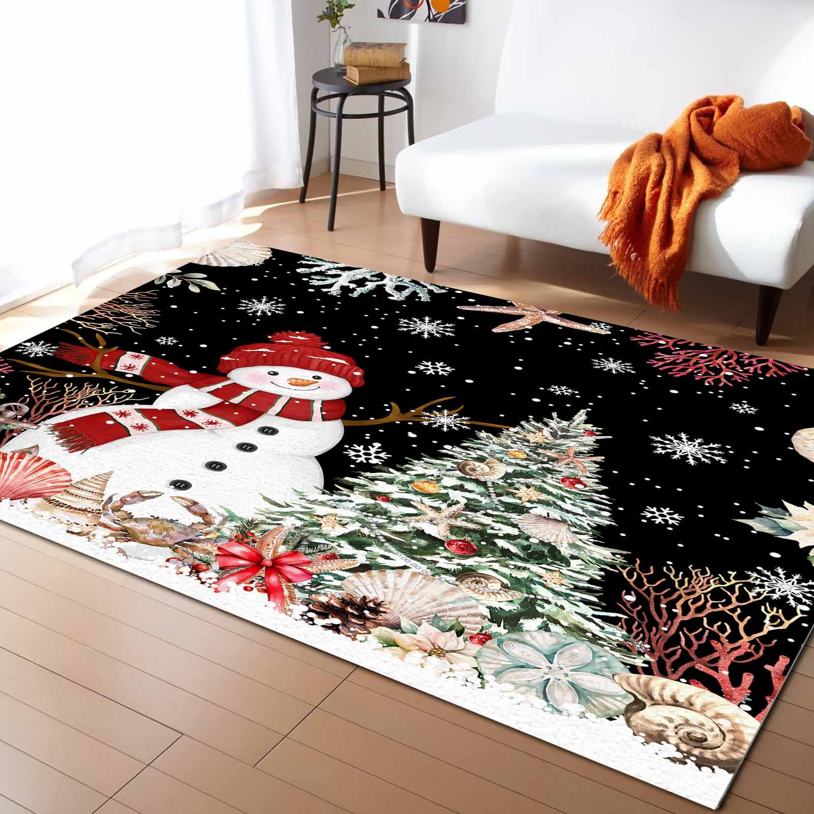 Area Rugs Indoor Non-Slip Rectangle Rug 2x3 Ft Christmas Ocean Snowman ...