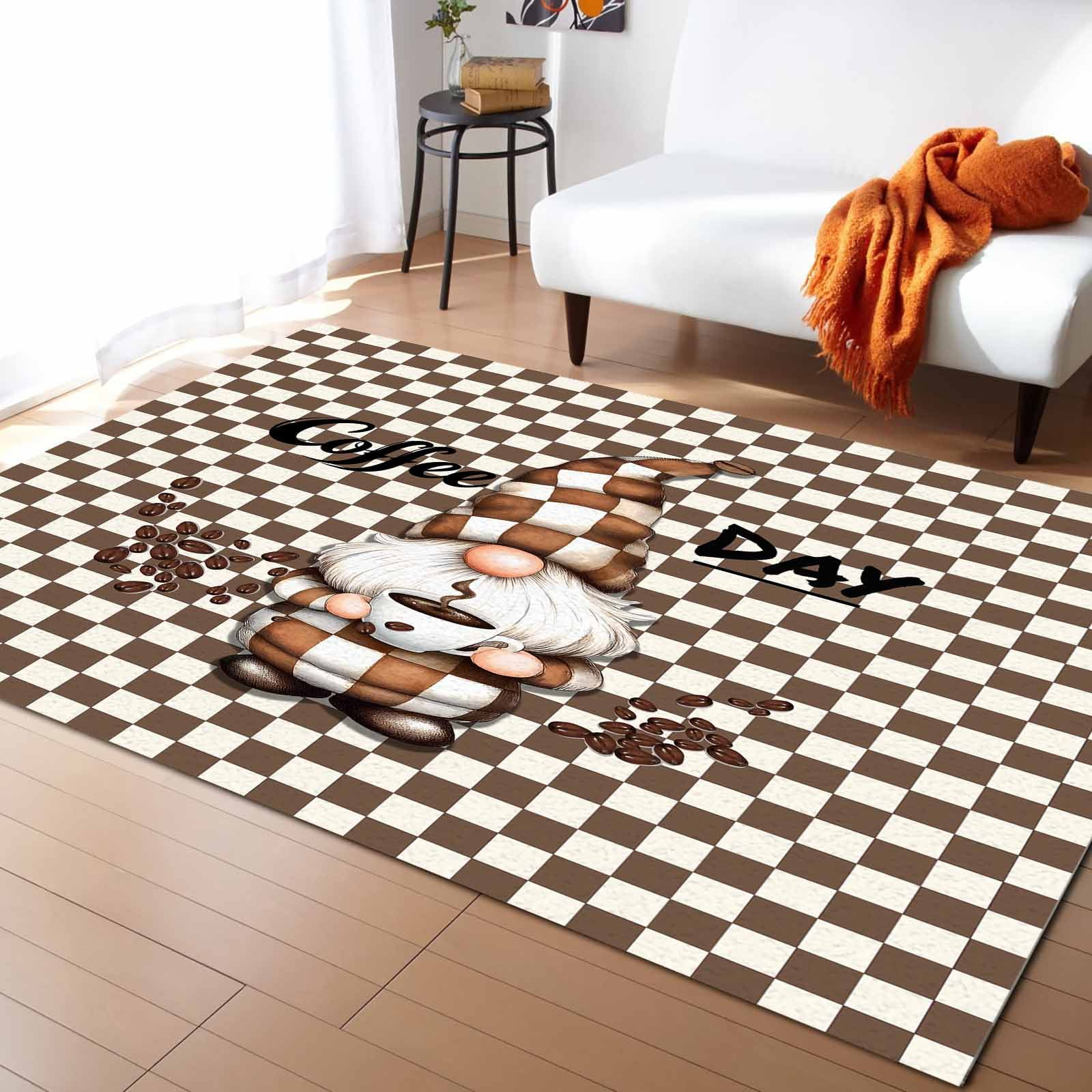 Area Rugs Indoor Non-Slip Rectangle Rug 2x3 Ft Coffee Day Dwarf Coffee Beans Brown Plaid Rug ...