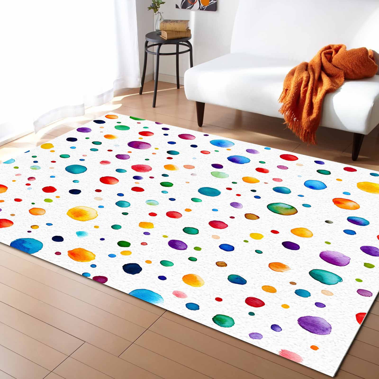 Area Rugs Indoor Non-Slip Rectangle Rug 2x3 Ft Color Polka Dot Abstract Watercolor Bubbles ...