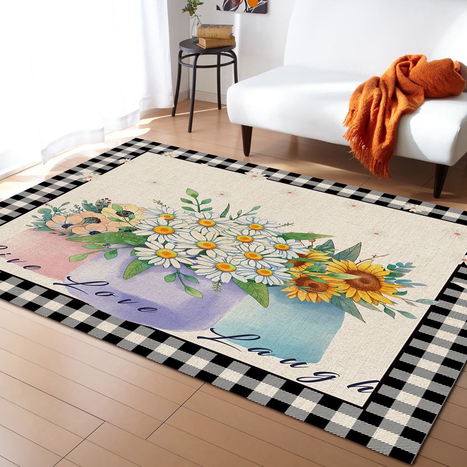 Area Rugs Indoor Non-Slip Rectangle Rug 2x3 Ft Fall Flowers Sunflowers ...