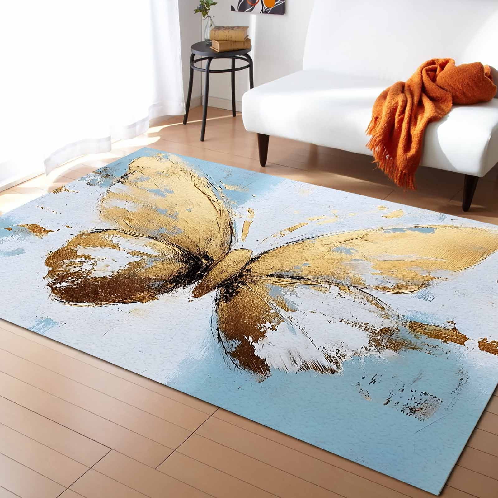 Area Rugs Indoor Non-Slip Rectangle Rug 2x3 Ft Gold Butterfly Abstract ...