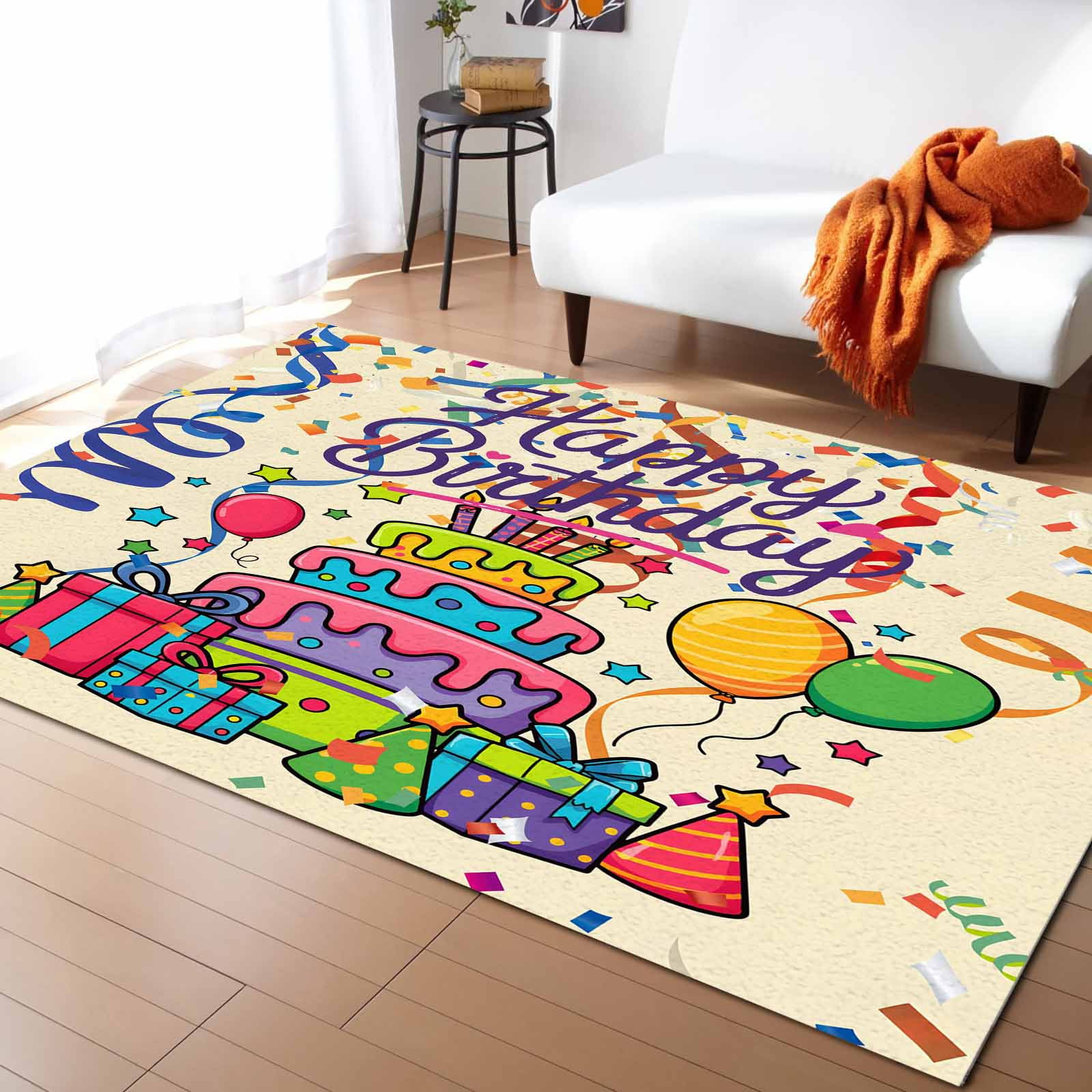Area Rugs Indoor Non-Slip Rectangle Rug 2x3 Ft Happy Birthday Ribbon ...
