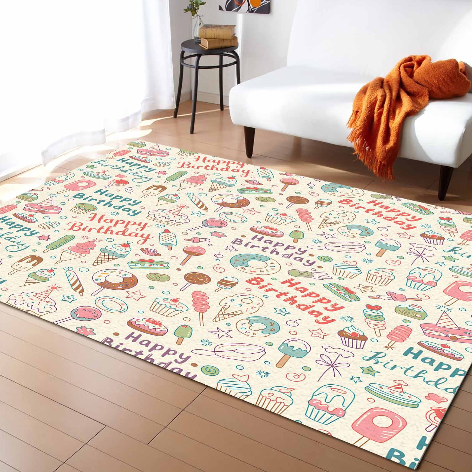 Area Rugs Indoor Non-Slip Rectangle Rug 2x3 Ft Happy Birthday Text ...