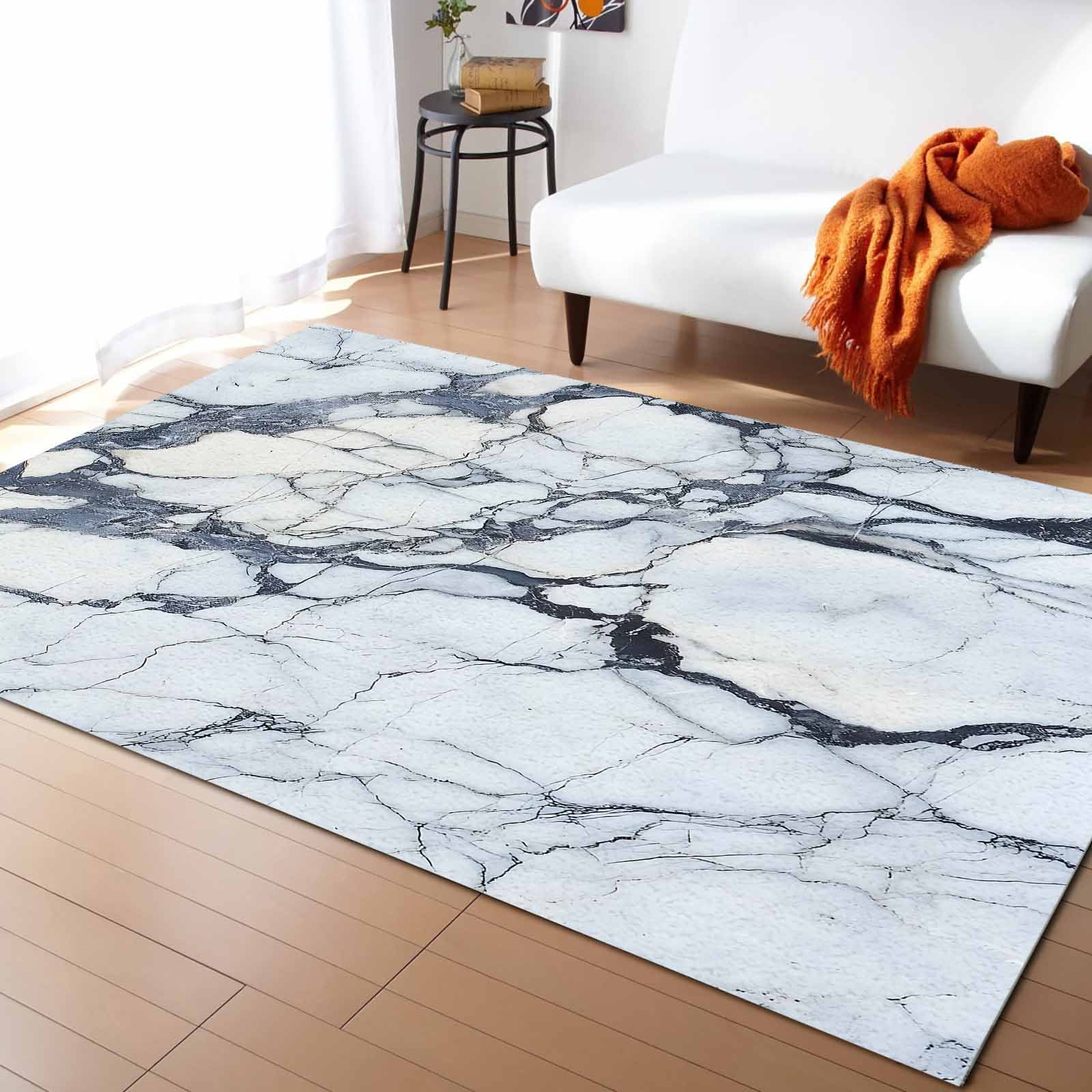 Area Rugs Indoor Non-Slip Rectangle Rug 2x3 Ft Marble Texture Blue Black Crack Abstract Modern ...