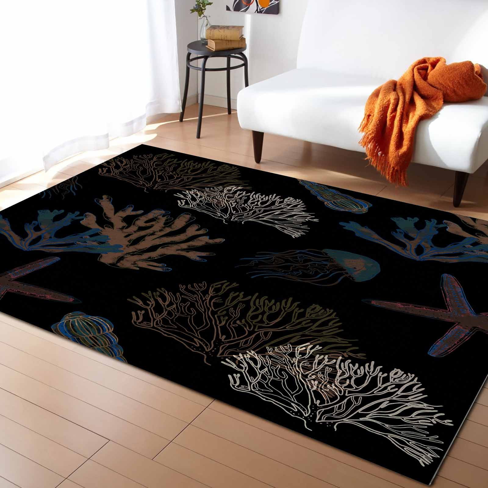 Area Rugs Indoor Non-Slip Rectangle Rug 2x3 Ft Ocean Starfish Jellyfish ...