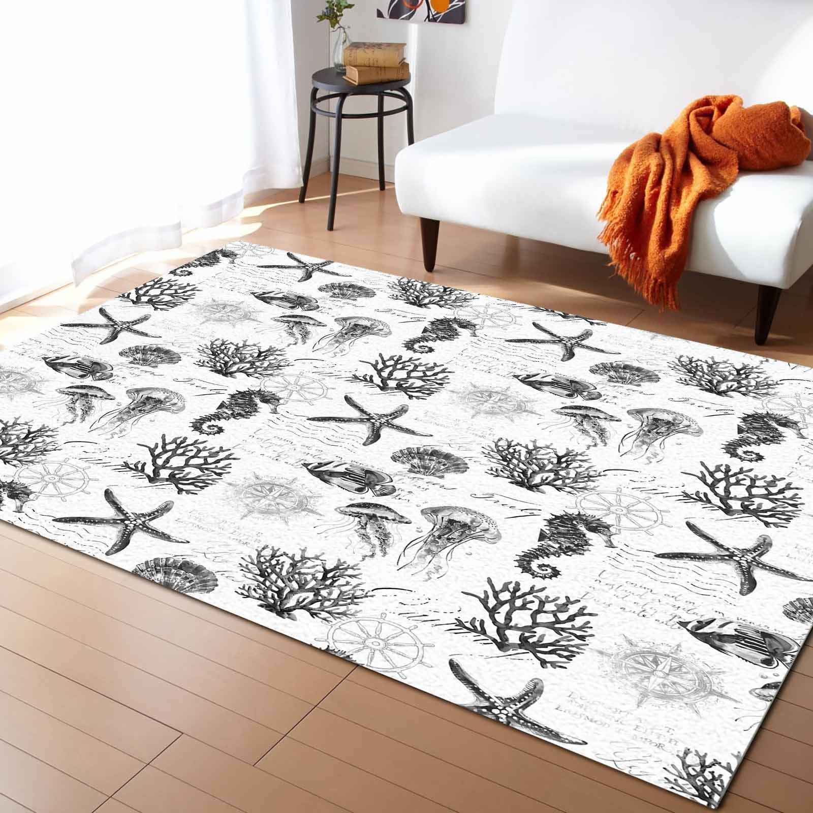 Area Rugs Indoor Non-Slip Rectangle Rug 2x3 Ft Seahorse Coral Shell ...