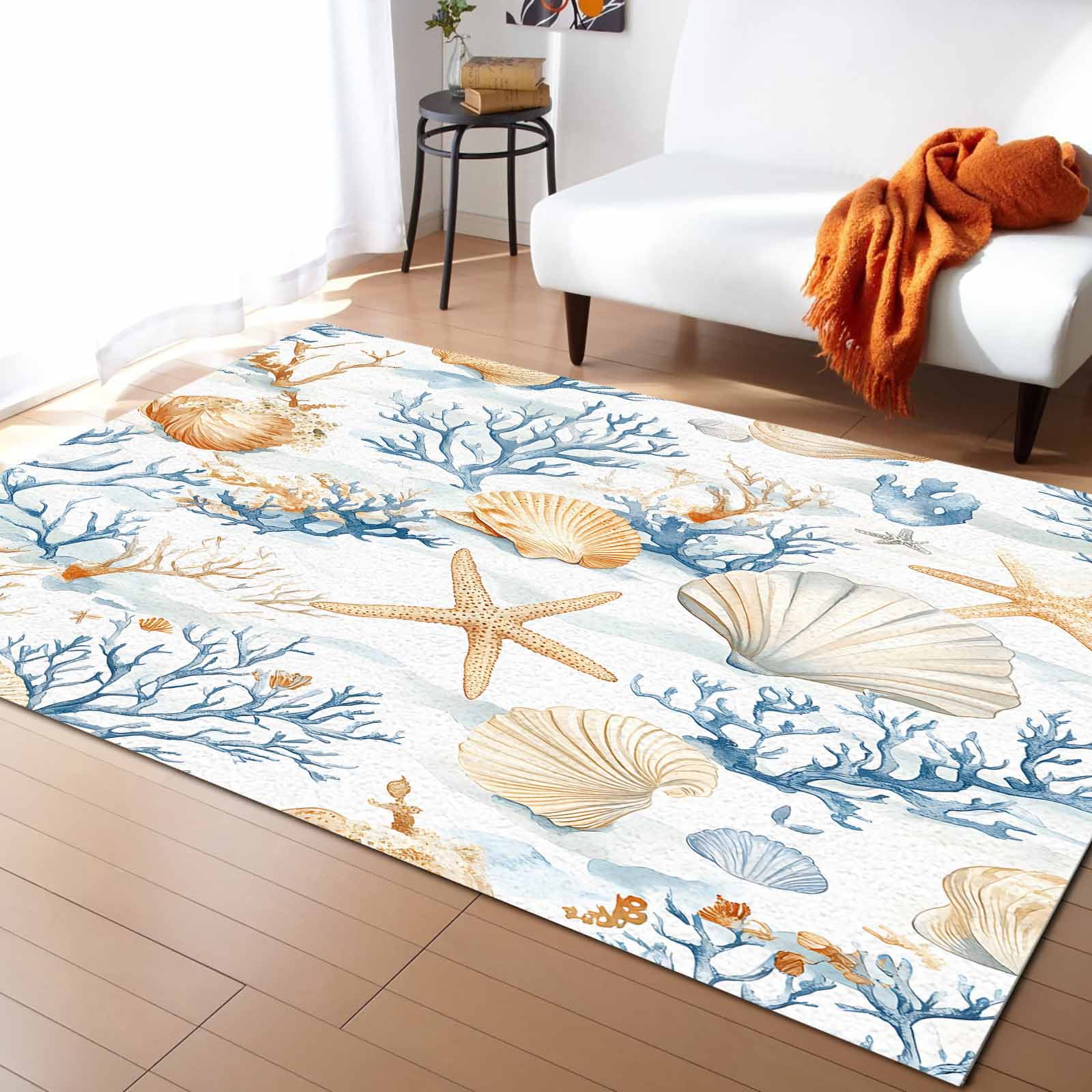 Area Rugs Indoor Non-Slip Rectangle Rug 2x3 Ft Summer Coastal Beige ...