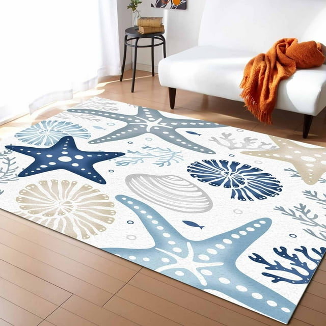 Area Rugs Indoor Non-Slip Rectangle Rug 2x3 Ft Summer Ocean Blue Khaki ...