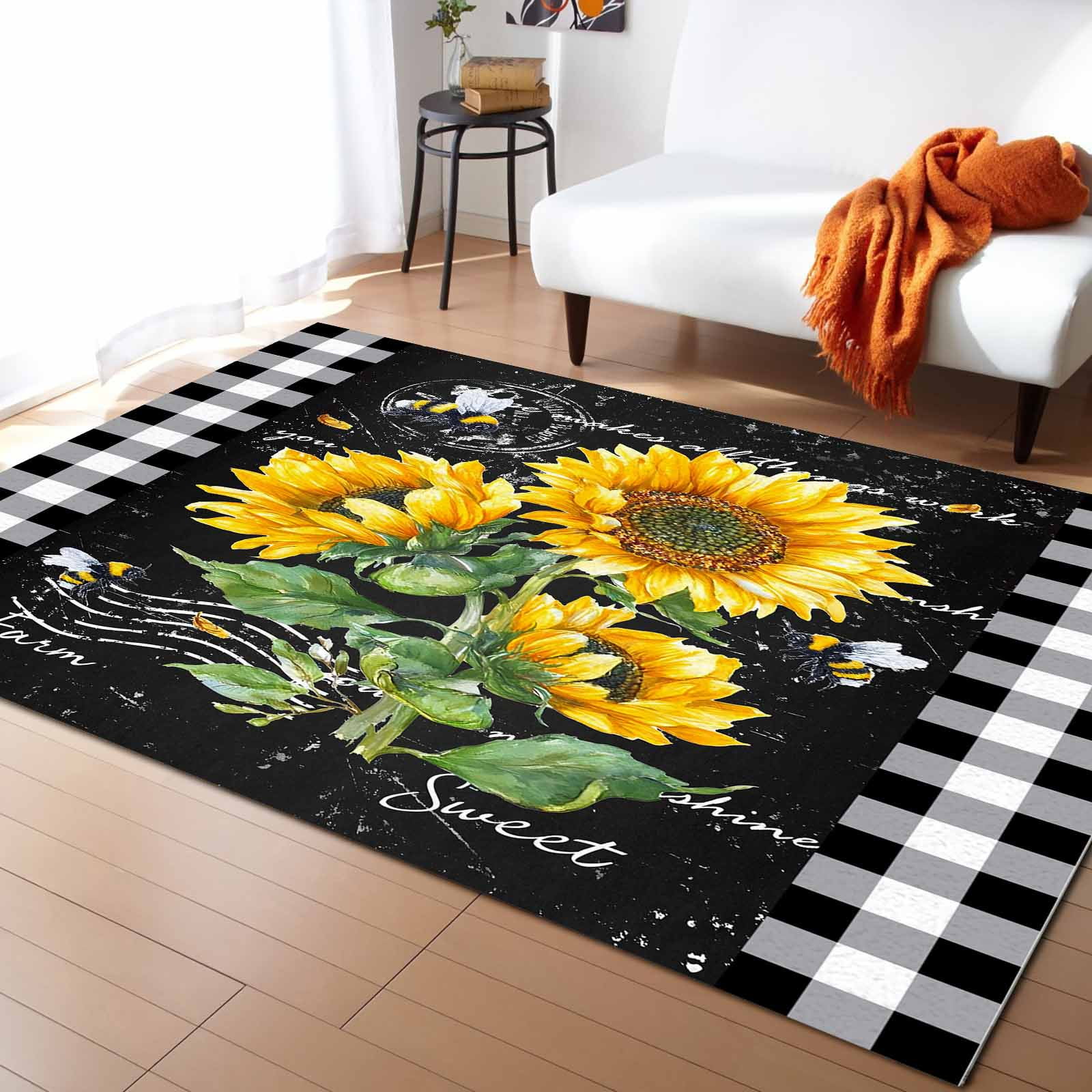 Area Rugs Indoor Non-Slip Rectangle Rug 2x3 Ft Sunflower Country ...