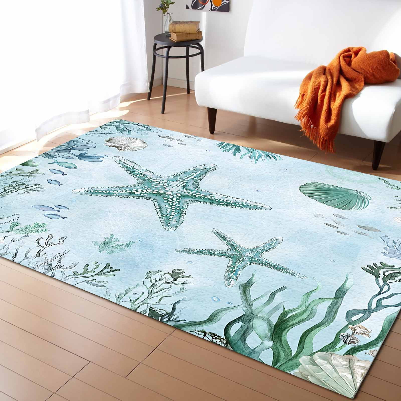 Area Rugs Indoor Non-Slip Rectangle Rug 2x3 Ft Teal Starfish Rug Rubber ...