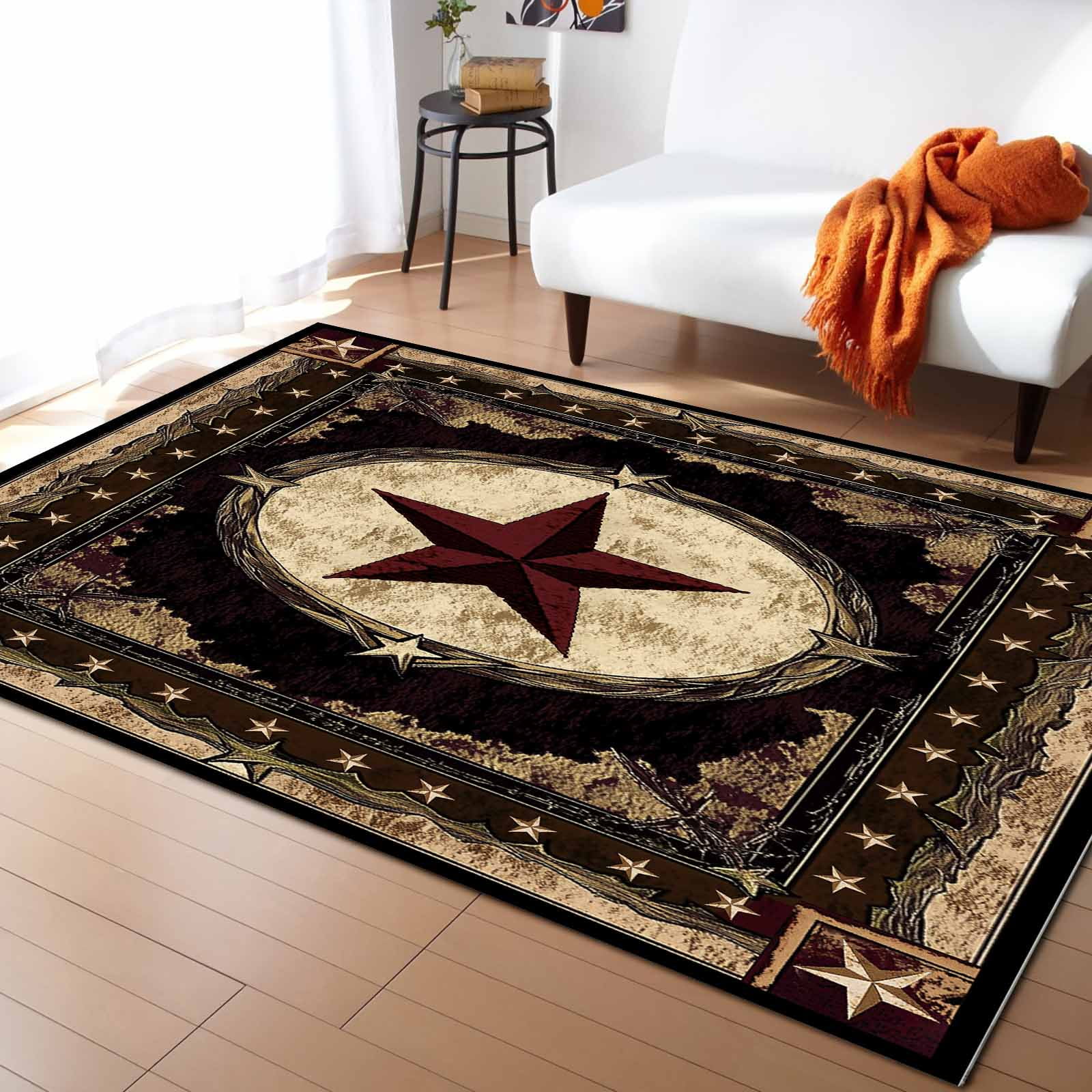 Area Rugs Indoor Non-Slip Rectangle Rug 2x3 Ft Texas Star Western Retro ...