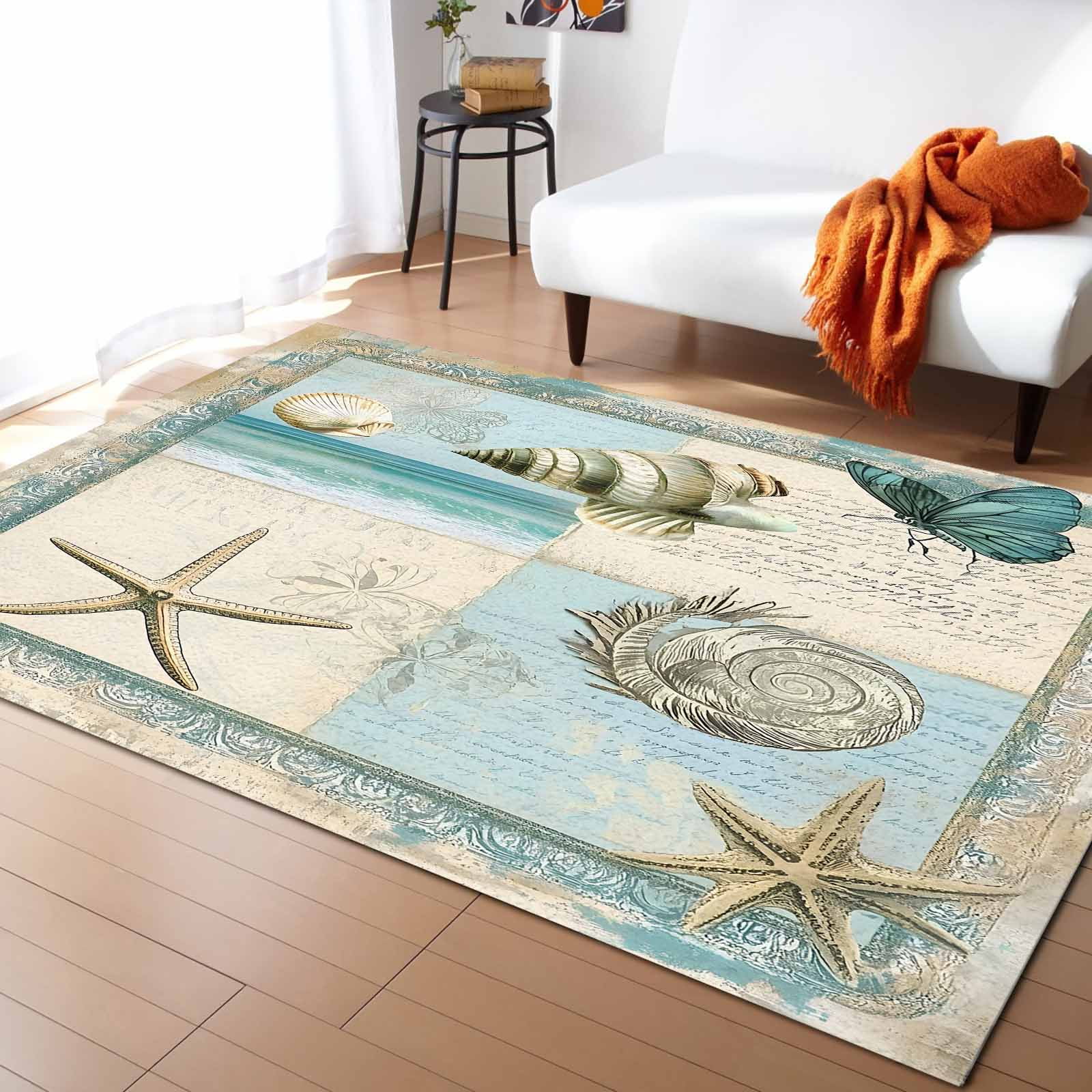 Area Rugs Indoor Non-Slip Rectangle Rug 2x3 Ft Vintage Coastal Ocean ...