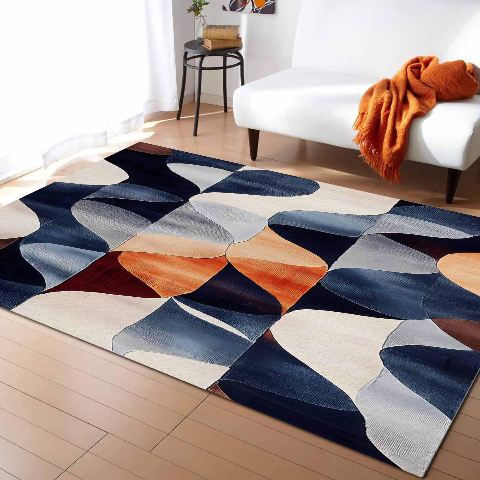 Area Rugs Indoor Non-Slip Rectangle Rug 2x3 Ft Vintage Curve Abstract ...