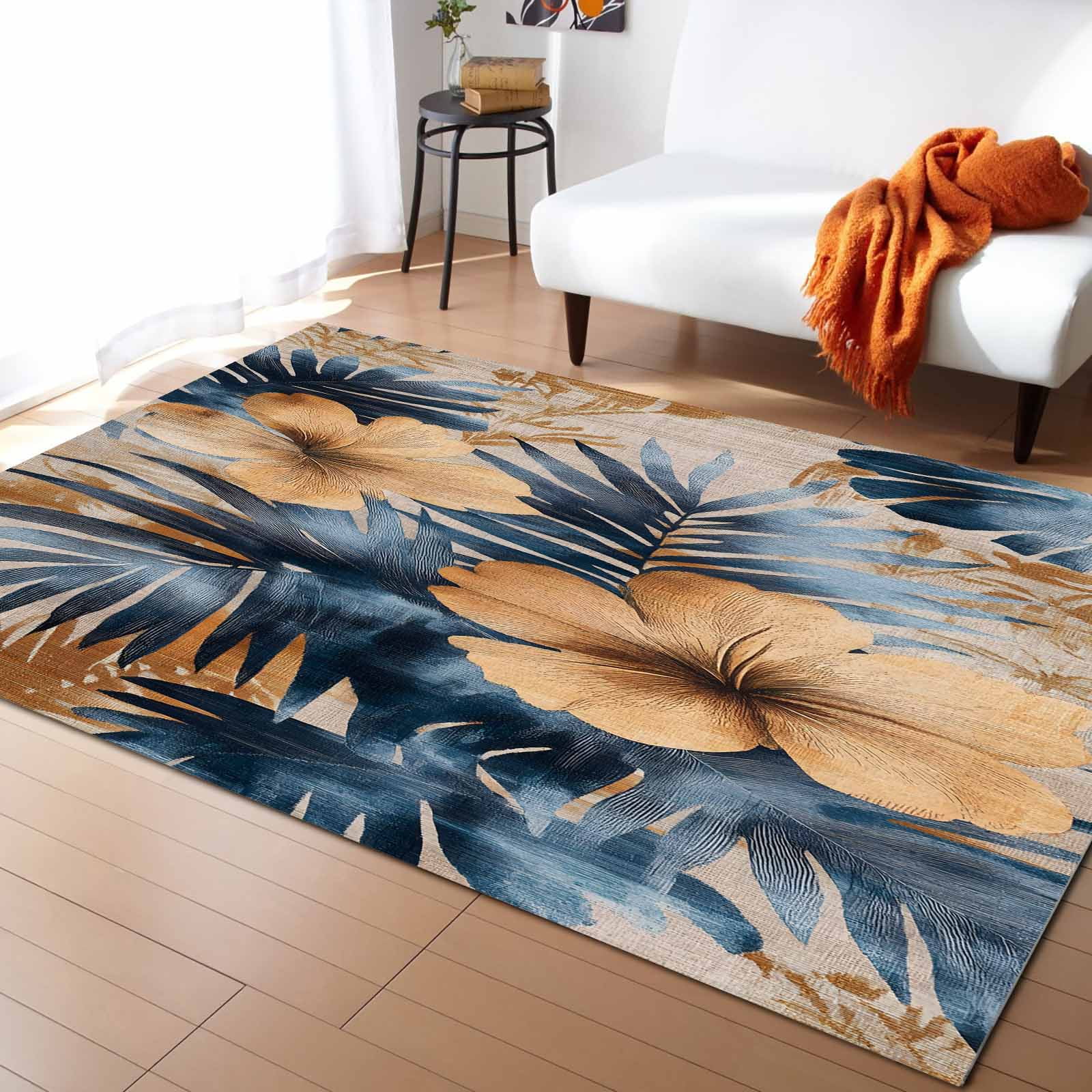 Area Rugs Indoor Non-Slip Rectangle Rug 2x3 Ft Vintage Leaves Blue ...