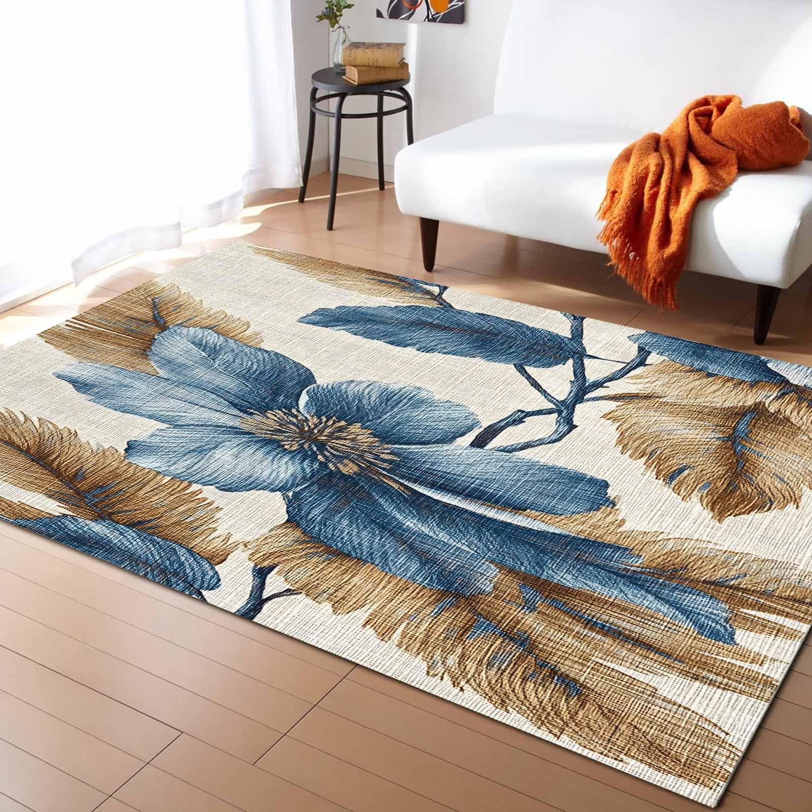 Area Rugs Indoor Non-Slip Rectangle Rug 2x3 Ft Vintage Palm Leaf Blue ...