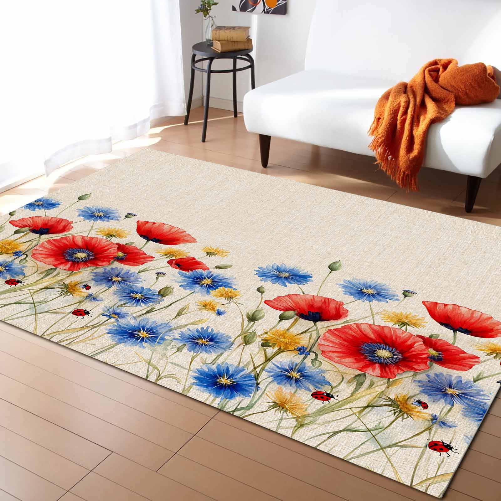 Area Rugs Indoor Non-Slip Rectangle Rug 2x3 Ft Vintage Red Blue Flower ...