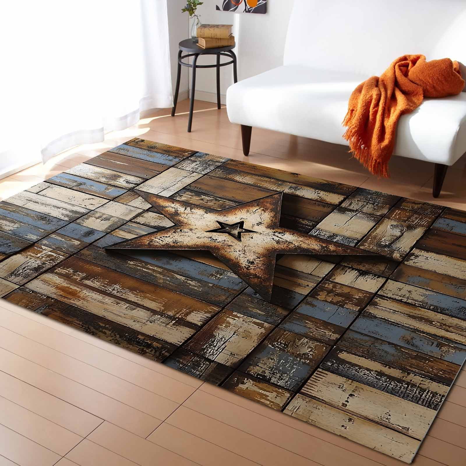 Area Rugs Indoor Non-Slip Rectangle Rug 2x3 Ft Vintage Rustic Star Wood ...