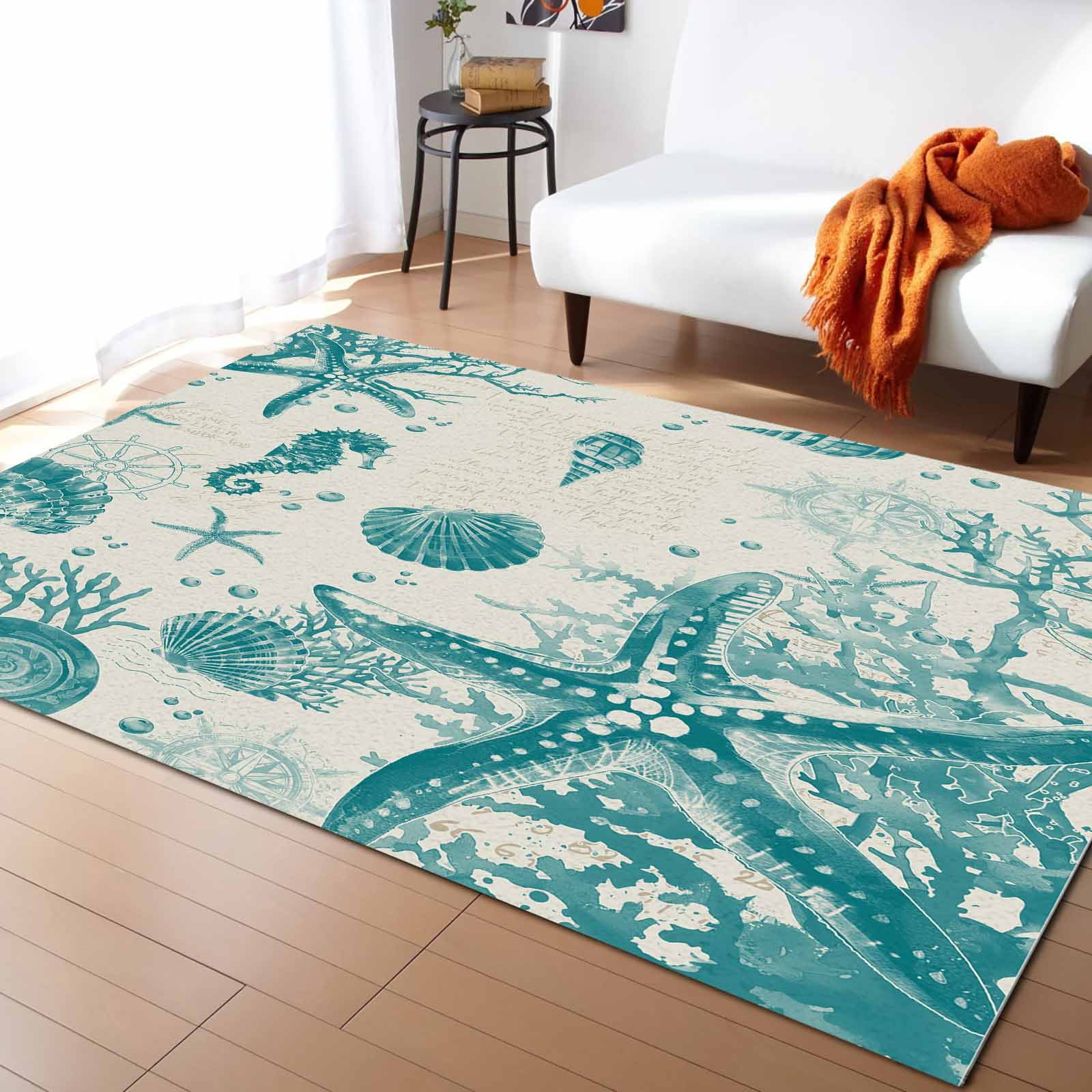 Area Rugs Indoor Non-Slip Rectangle Rug 2x3 Ft Vintage Starfish Coral ...