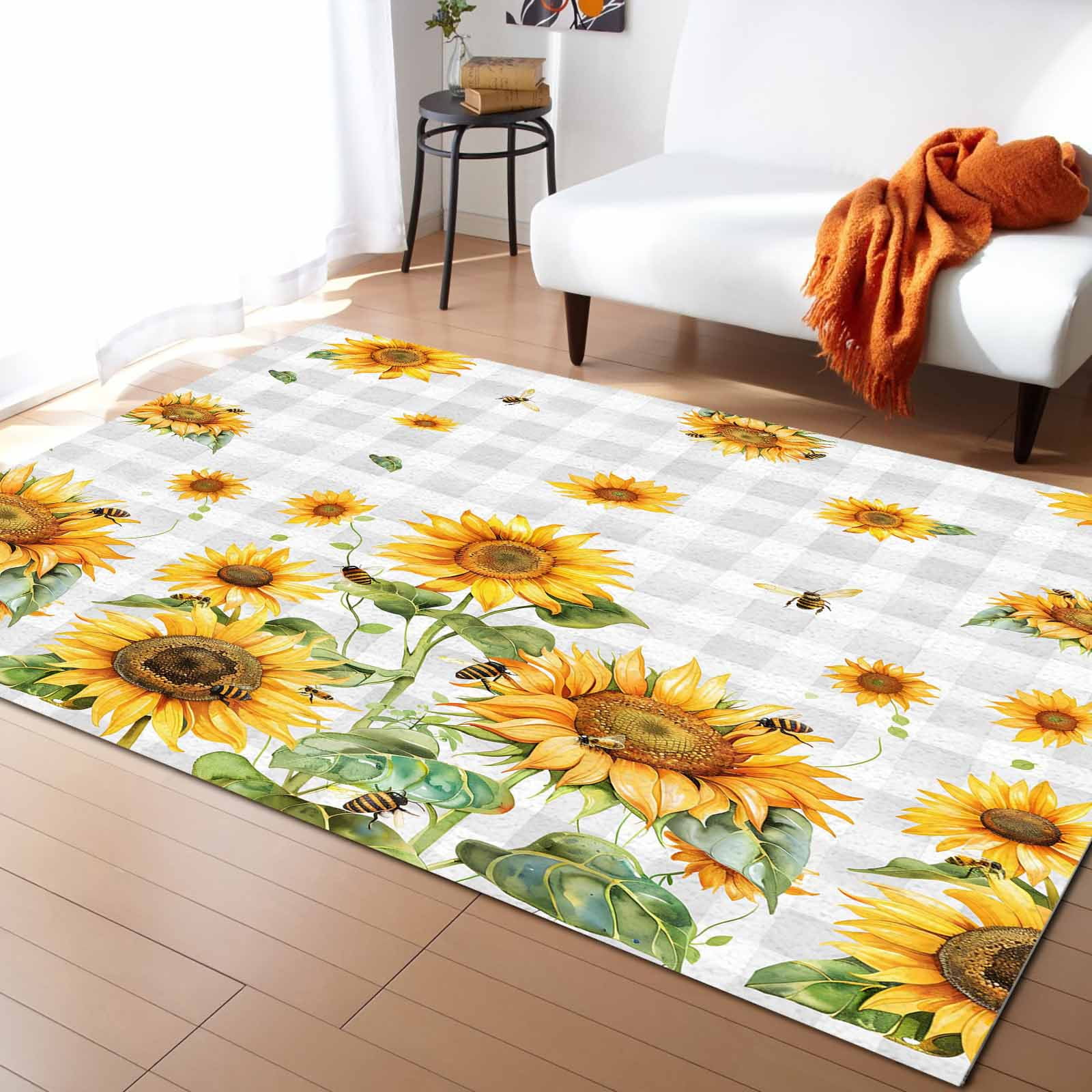 Area Rugs Indoor Non-Slip Rectangle Rug 2x3 Ft Vintage Sunflower Bee ...