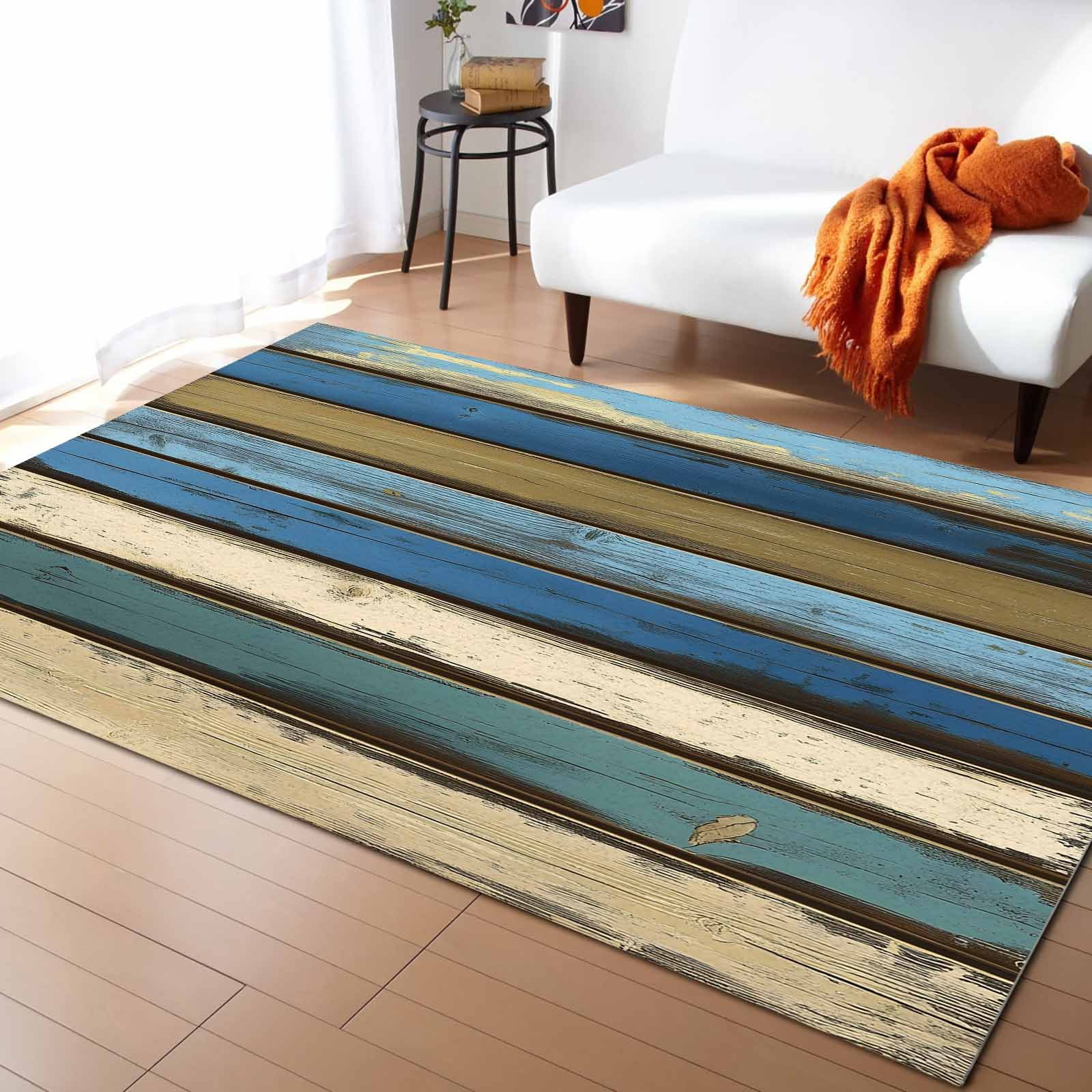 Area Rugs Indoor Non-Slip Rectangle Rug 4x6 Ft Blue Brown Rustic Wood ...