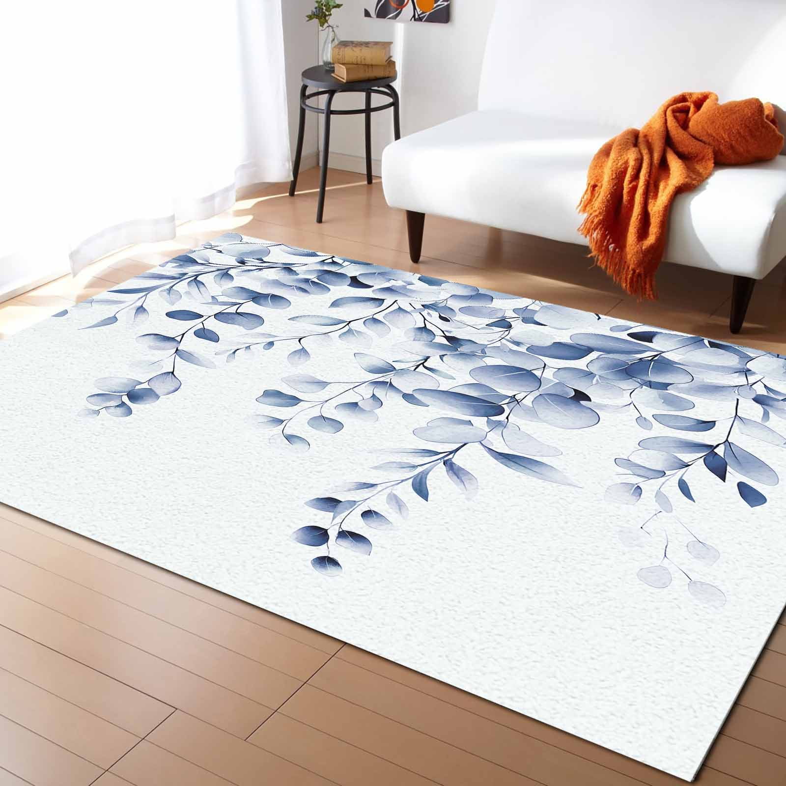Area Rugs Indoor Non-Slip Rectangle Rug 4x6 Ft Blue Gradient Leaves ...